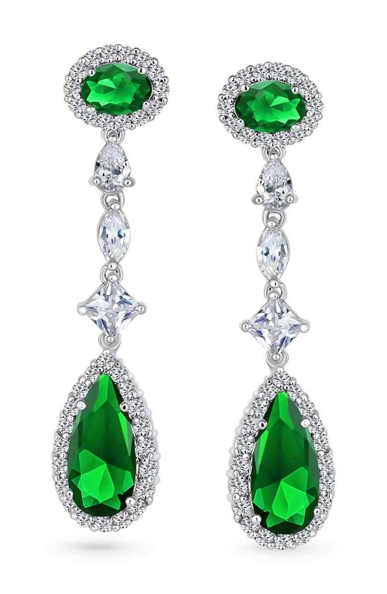 BLING JEWELRY Deco Style Green CZ Teardrop Dangle Earrings | Nordstromrack
