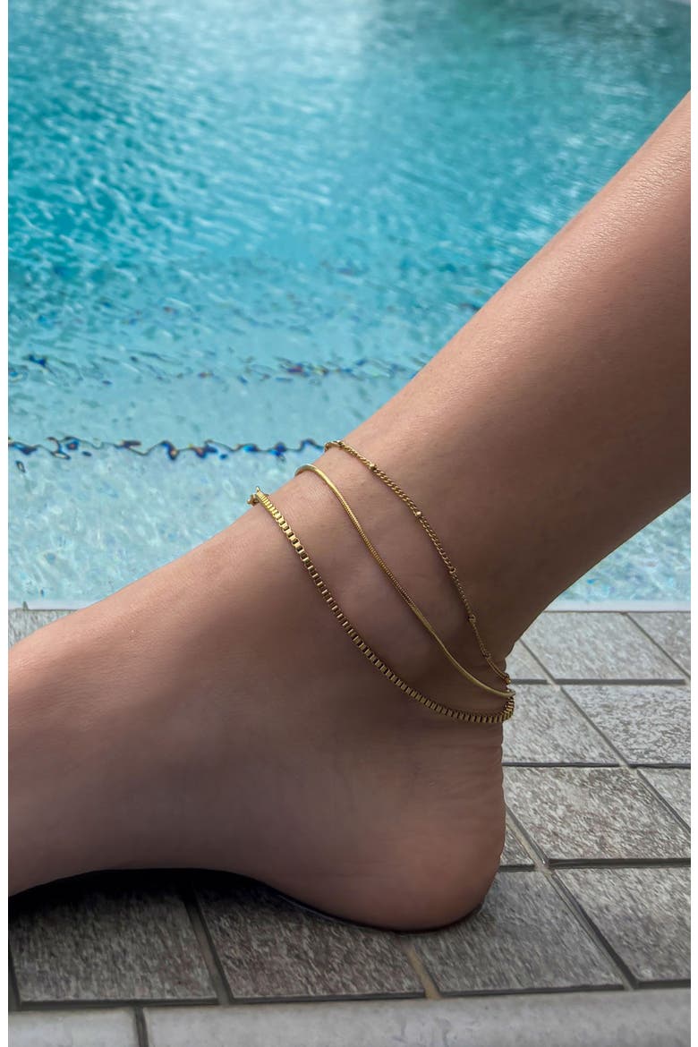 Set of 3 Tarnish Resistant 18K Gold Plated Chain Anklets (Women ...