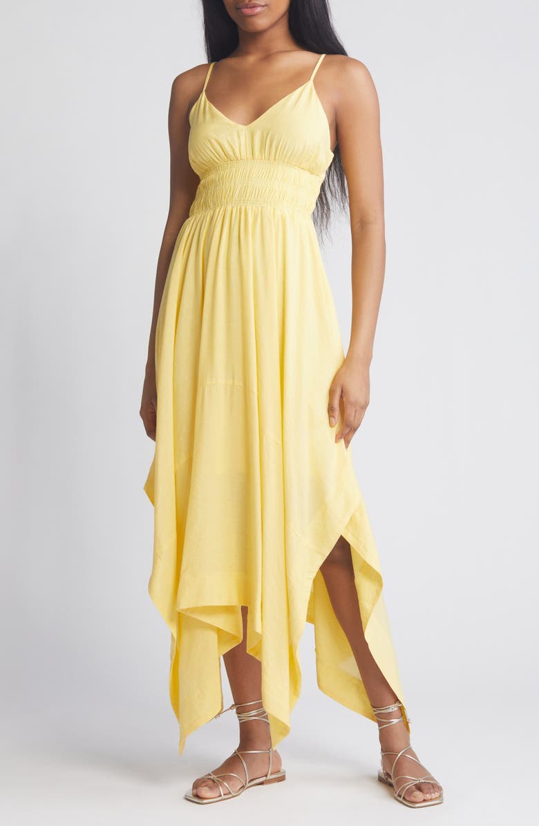 MOON RIVER Shirred Bodice Handkerchief Hem Sundress | Nordstromrack