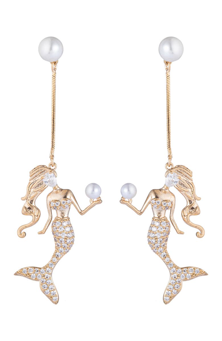 EYE CANDY LOS ANGELES Pave CZ & Imitation Pearl Mermaid Drop Earrings ...