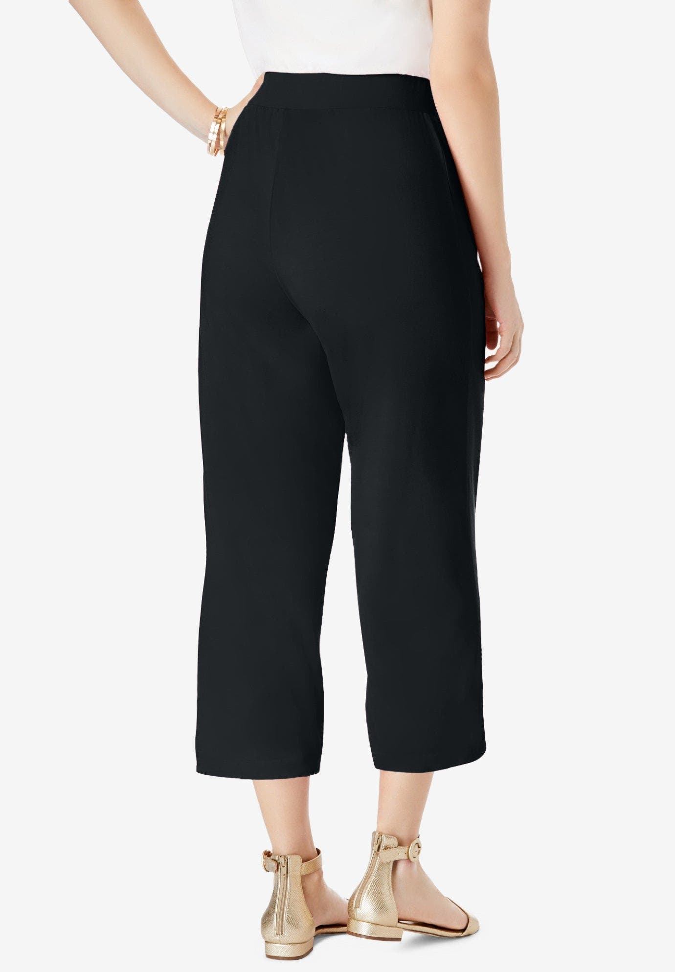 Jessica London Everyday Stretch Knit Wide Leg Crop Pant | Nordstrom