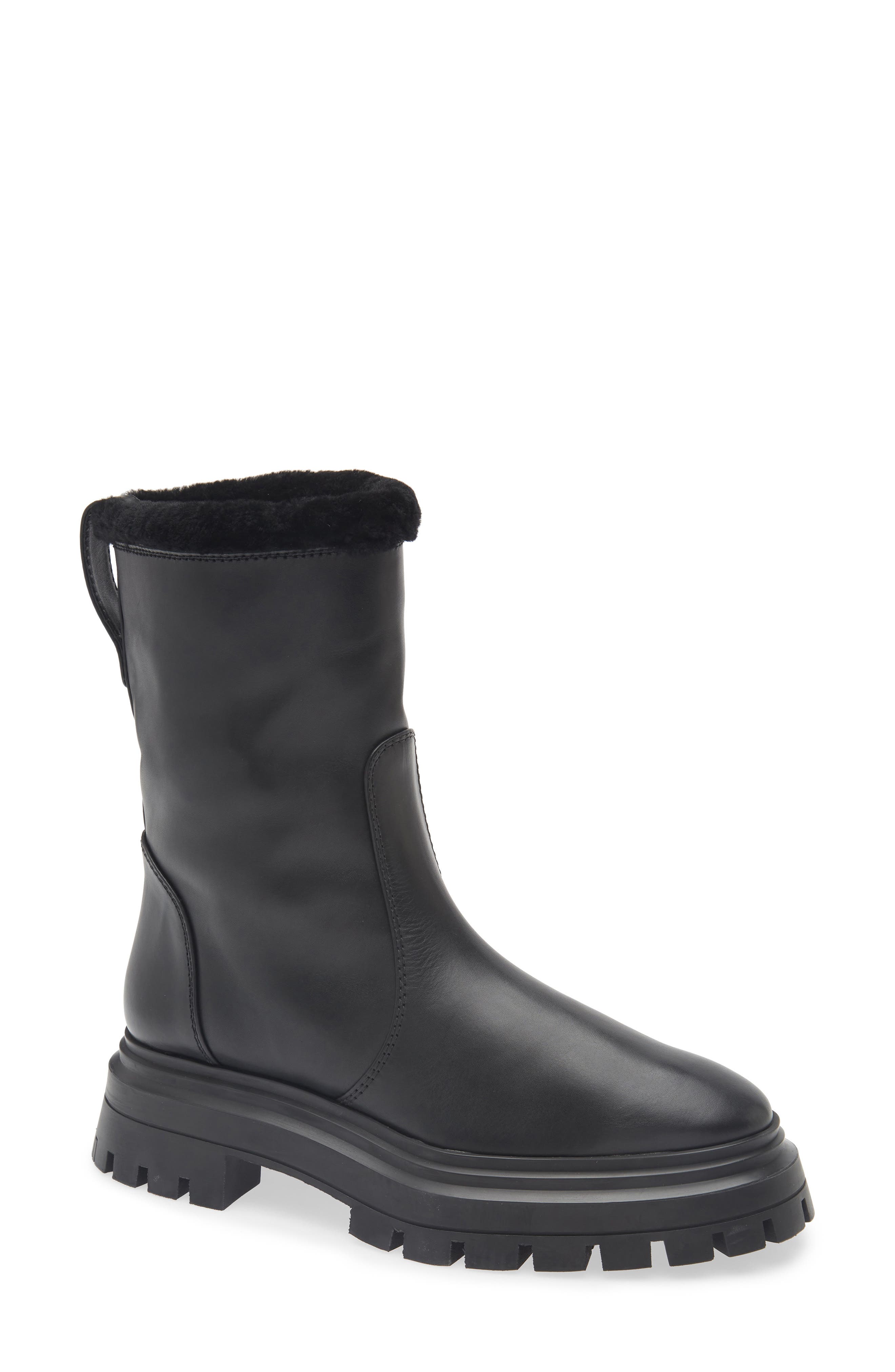 Stuart Weitzman Bedford Chill Genuine Shearling Lined Moto Bootie ...