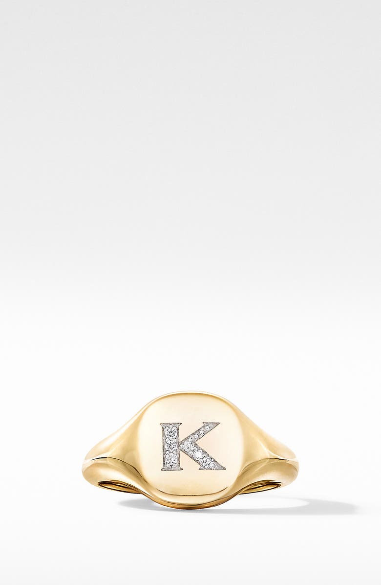 David Yurman Initial Pinky Ring in 18K Yellow Gold with Diamonds ...