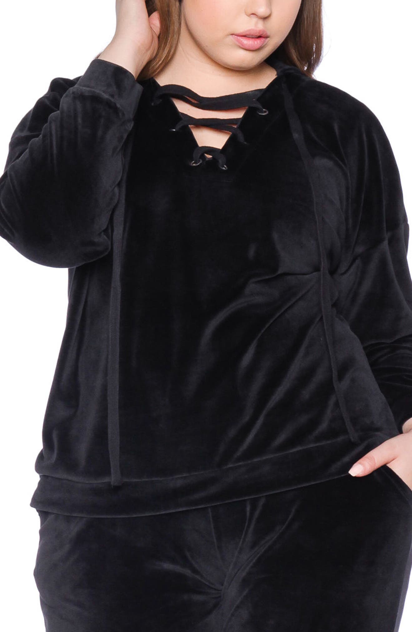 SLINK Jeans Lace-Up Velour Hoodie | Nordstromrack