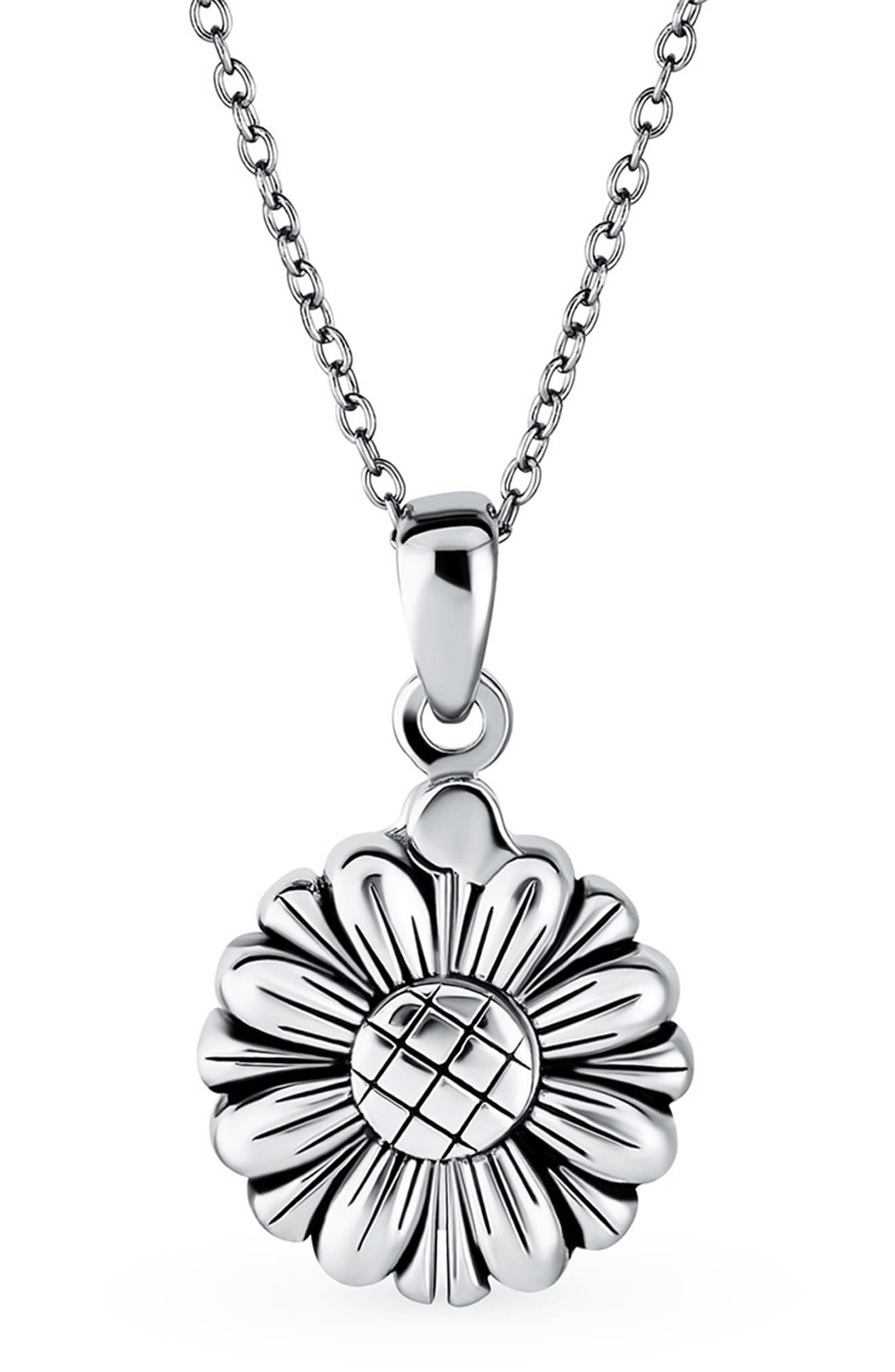 BLING JEWELRY Sterling Silver Flower Sunflower Locket Necklace ...