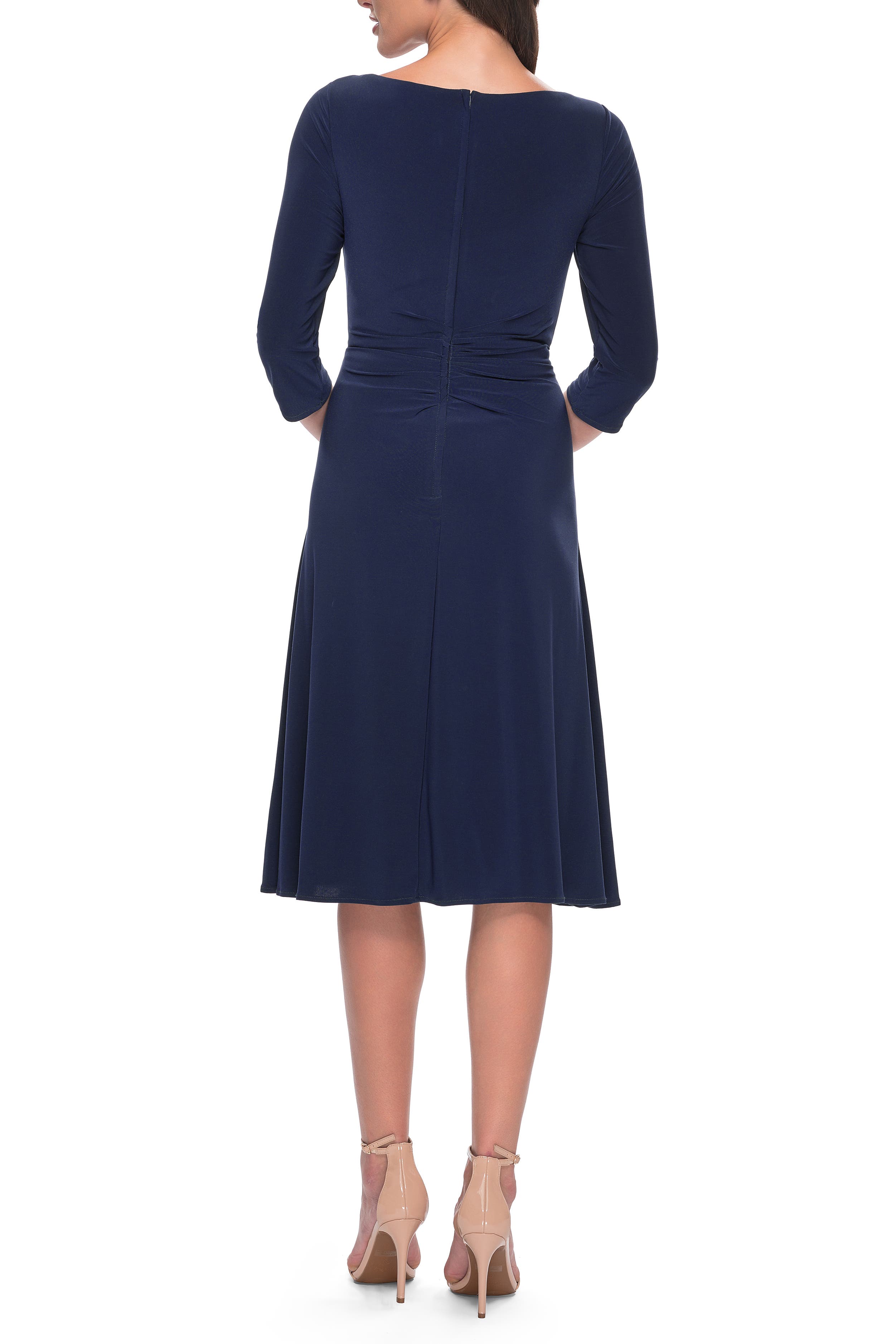 Chic Tea Length Jersey Dress with Ruching (Women) | Nordstrom