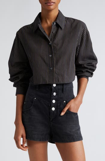 Isabel Marant Étoile Eliora Stripe Crop Cotton Button-Up Shirt | Nordstrom