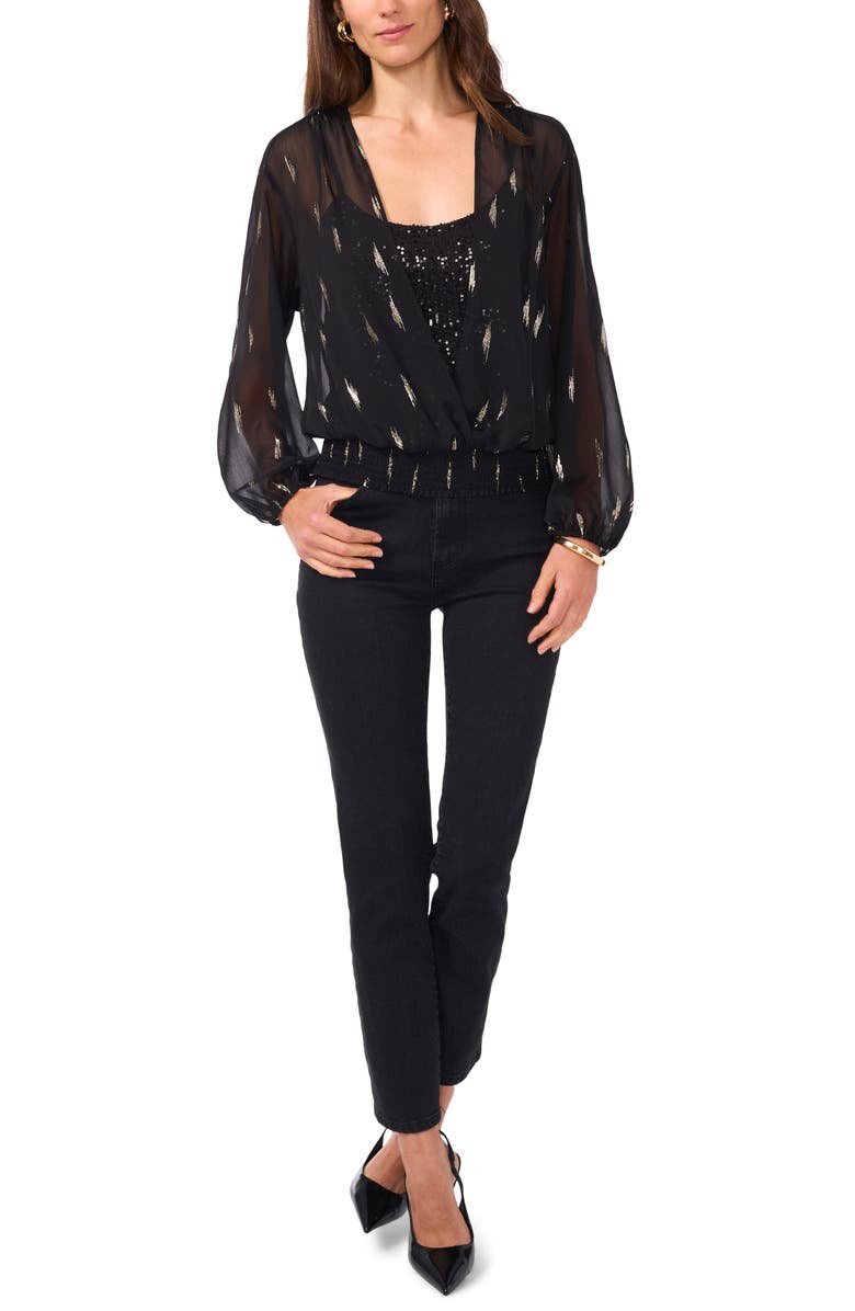 Vince Camuto Sequin Metallic Surplice Long Sleeve Top | Nordstromrack