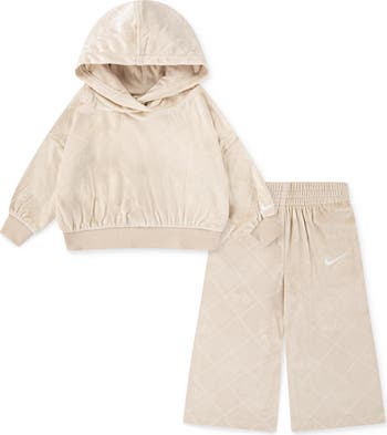 Nike Cozy Velour Monogram Hoodie & Wide Leg Pants Set | Nordstrom