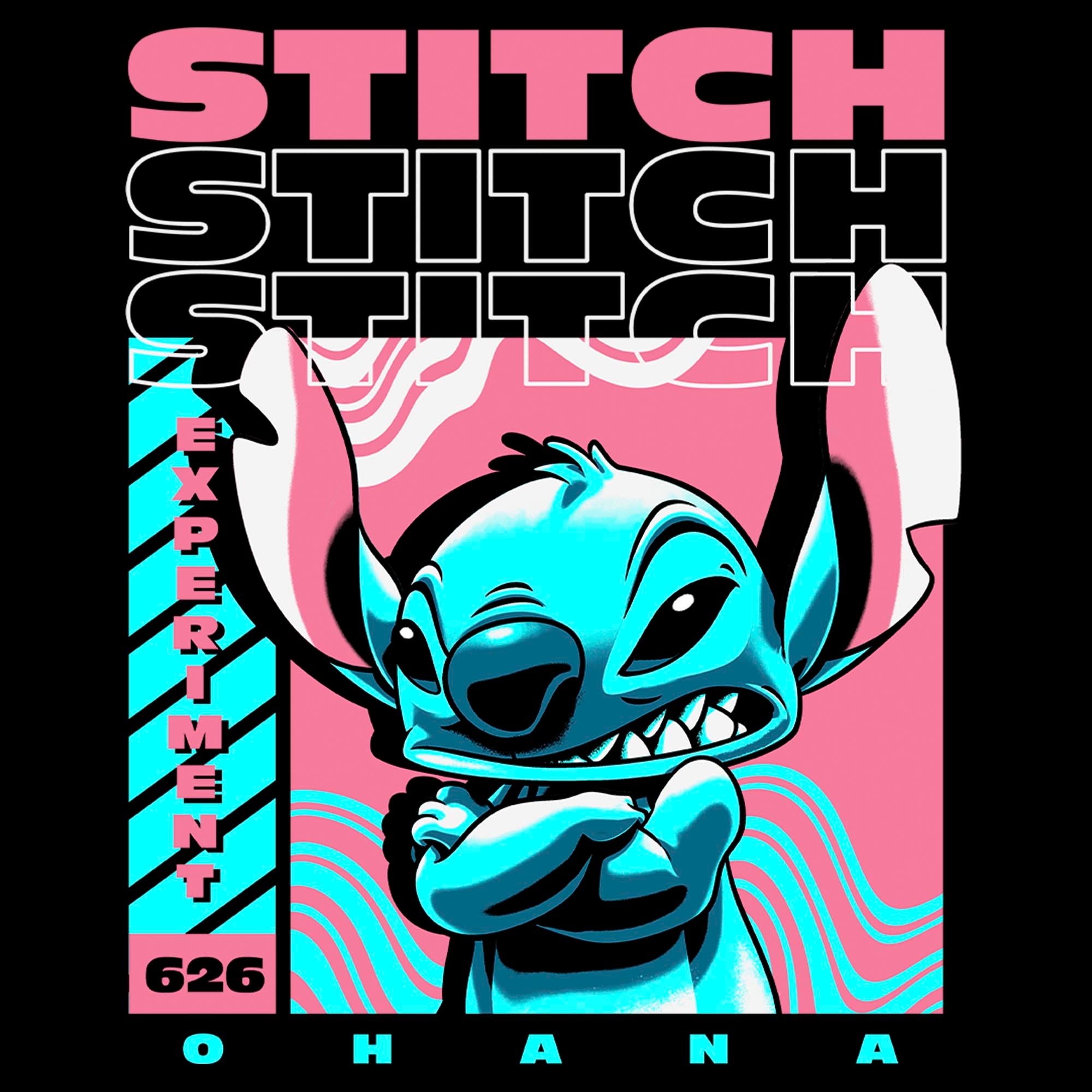 Lilo & Stitch Men's Blue and Pink Stitch Poster Short Sleeve Graphic T ...