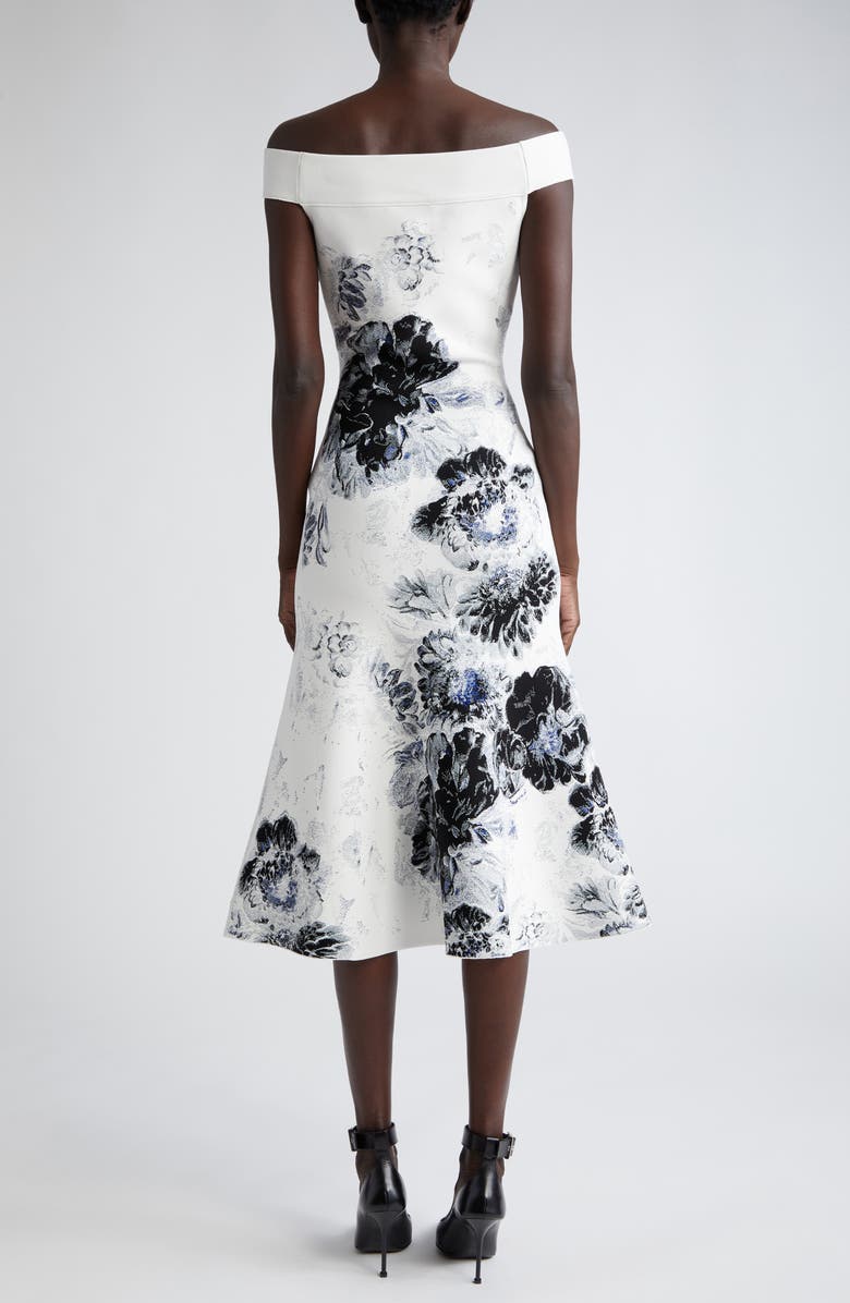 McQueen Chiaroscuro Floral Jacquard Off the Shoulder Knit Midi Dress ...