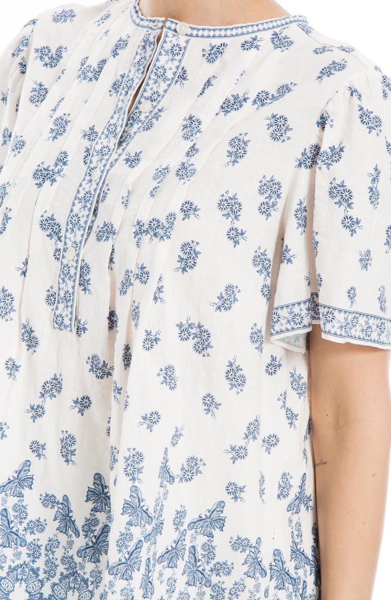 MAX STUDIO Floral Pintuck Pleat Cotton Blend Top | Nordstromrack