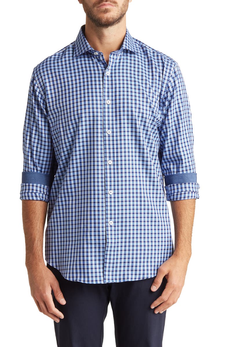 Bugatchi Shaped Fit Long Sleeve Check Print Button-Up Shirt | Nordstromrack