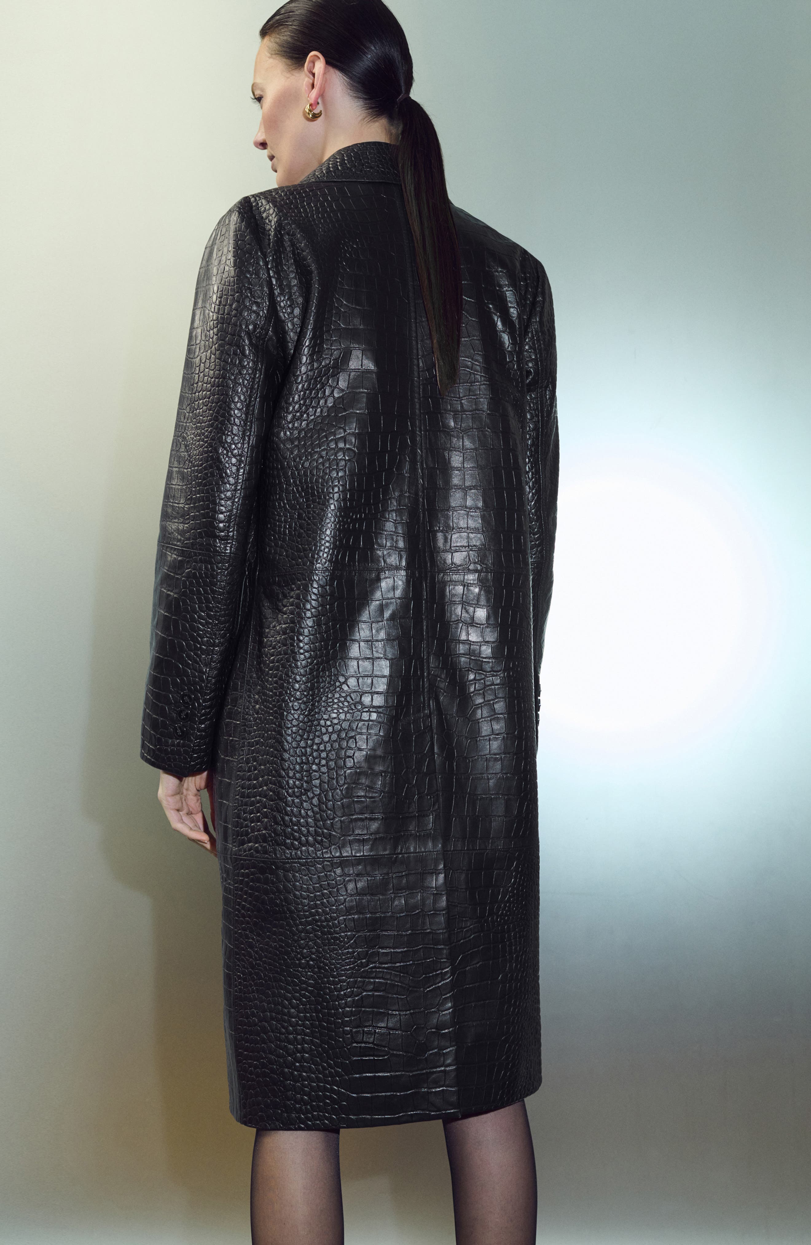 MANGO Croc Embossed Leather Coat | Nordstrom