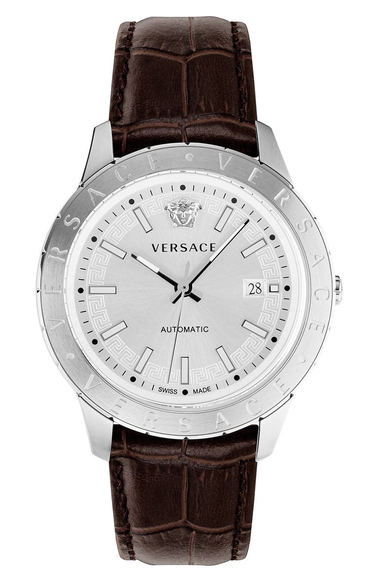 Versace Univers Croc Embossed Leather Strap Watch, 42mm | Nordstromrack