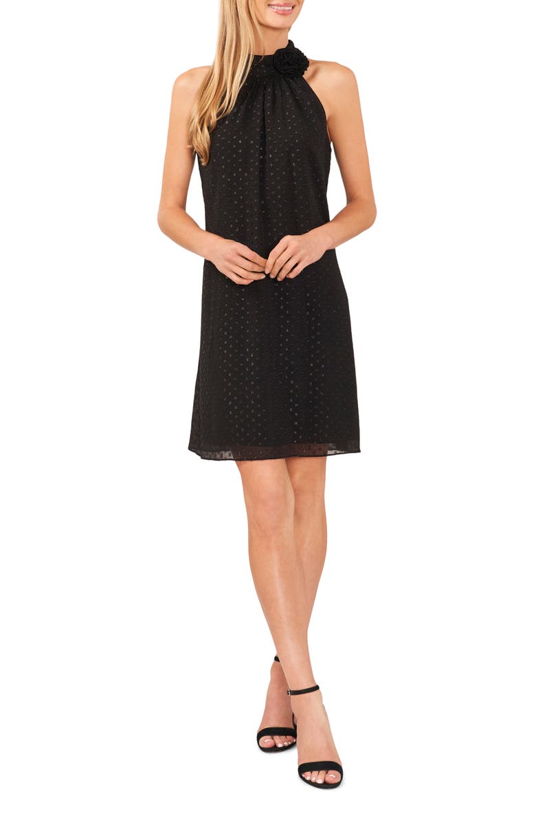 CeCe Metallic Rosette Clip Dot Chiffon Dress | Nordstrom