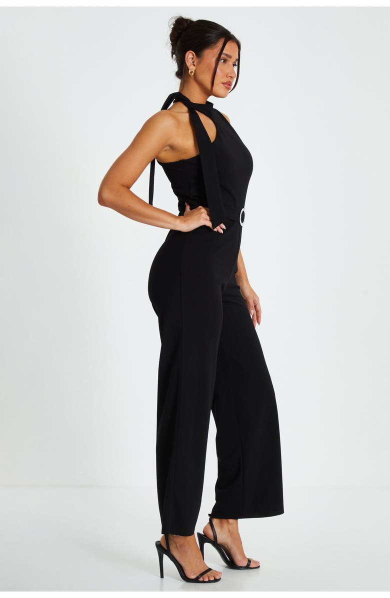 QUIZ Scuba Crepe Tie Neck Palazzo Jumpsuit | Nordstrom