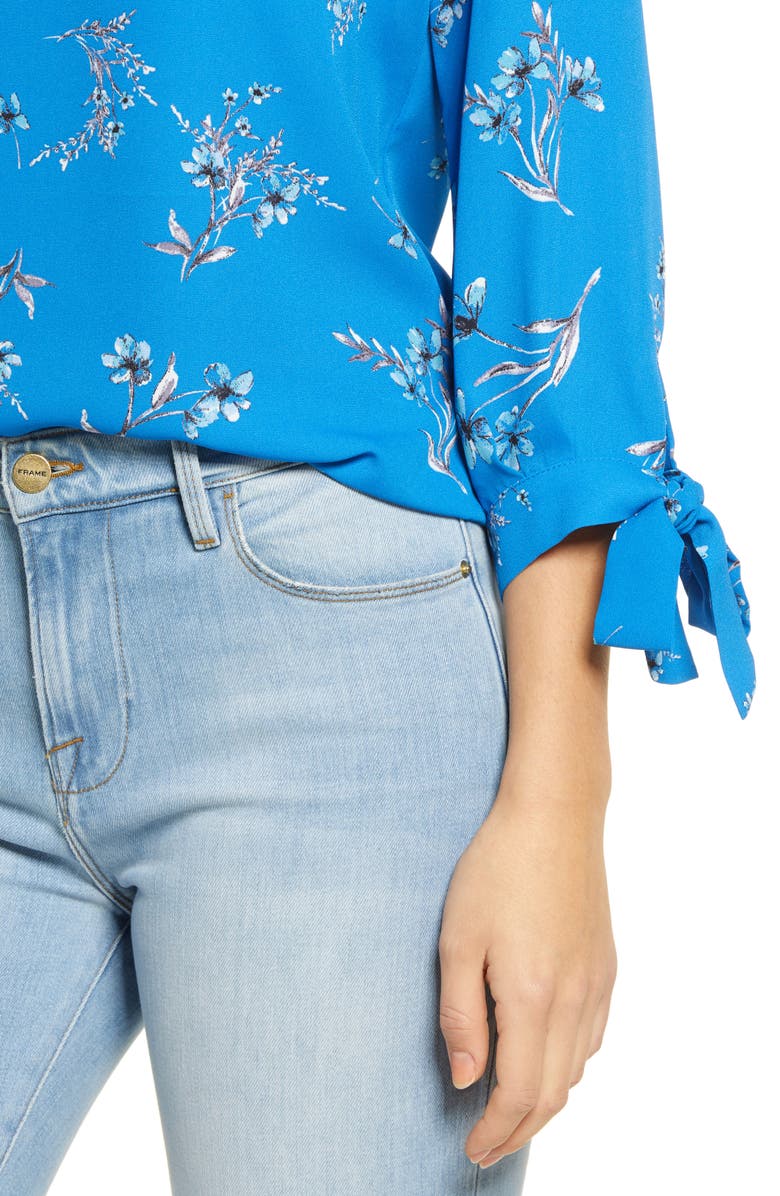CeCe Painterly Bouquet Tie Sleeve Blouse | Nordstromrack