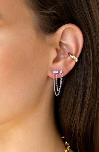 Ettika Draped Chain Double Piercing Earrings in 18K Plate Gold