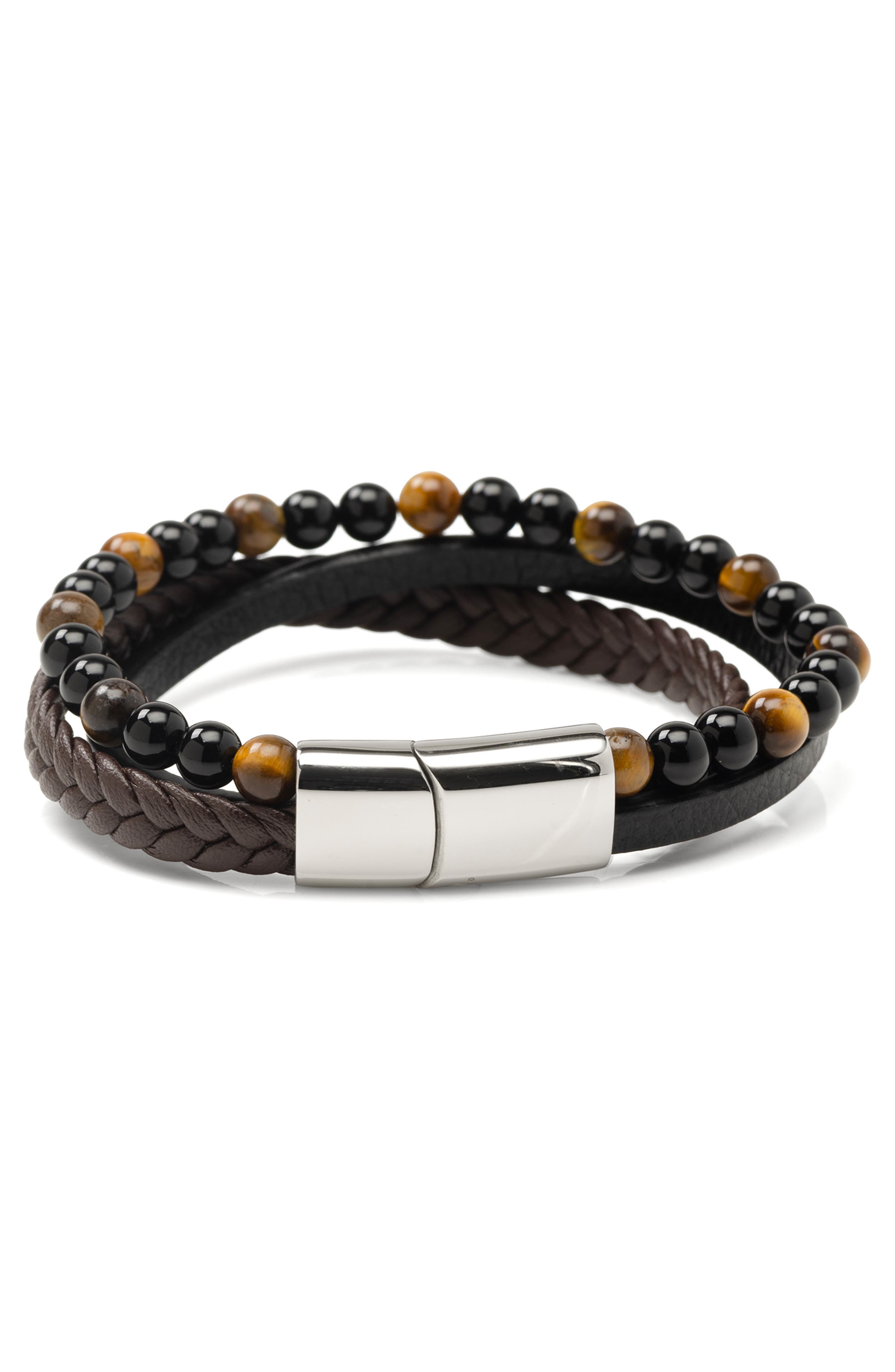 Men's Tiger's Eye & Leather Bracelet (Men) | Nordstrom