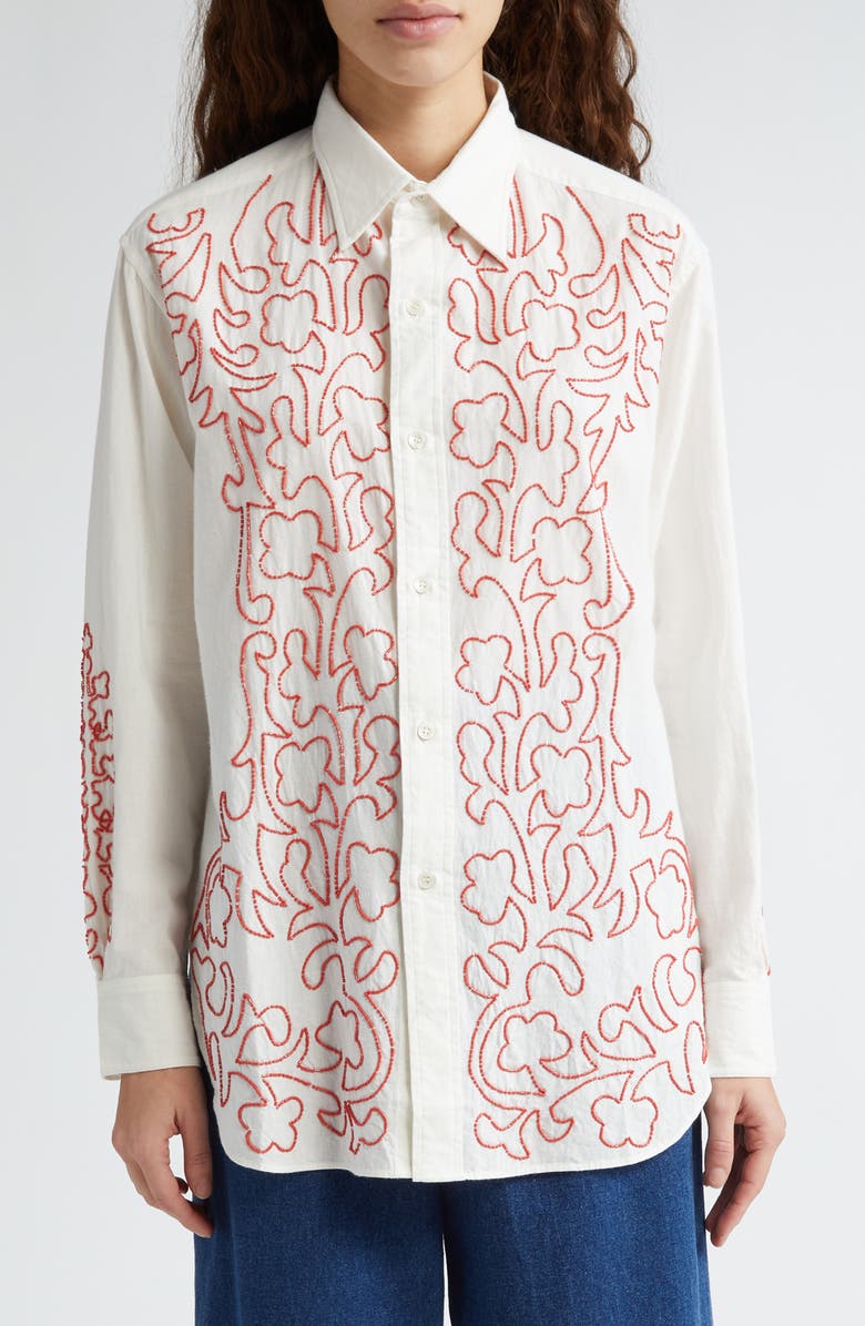 Bode Crossvine Beaded Cotton Button-Up Shirt | Nordstromrack