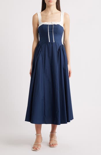 MOON RIVER Colorblock Cotton Midi Dress | Nordstrom