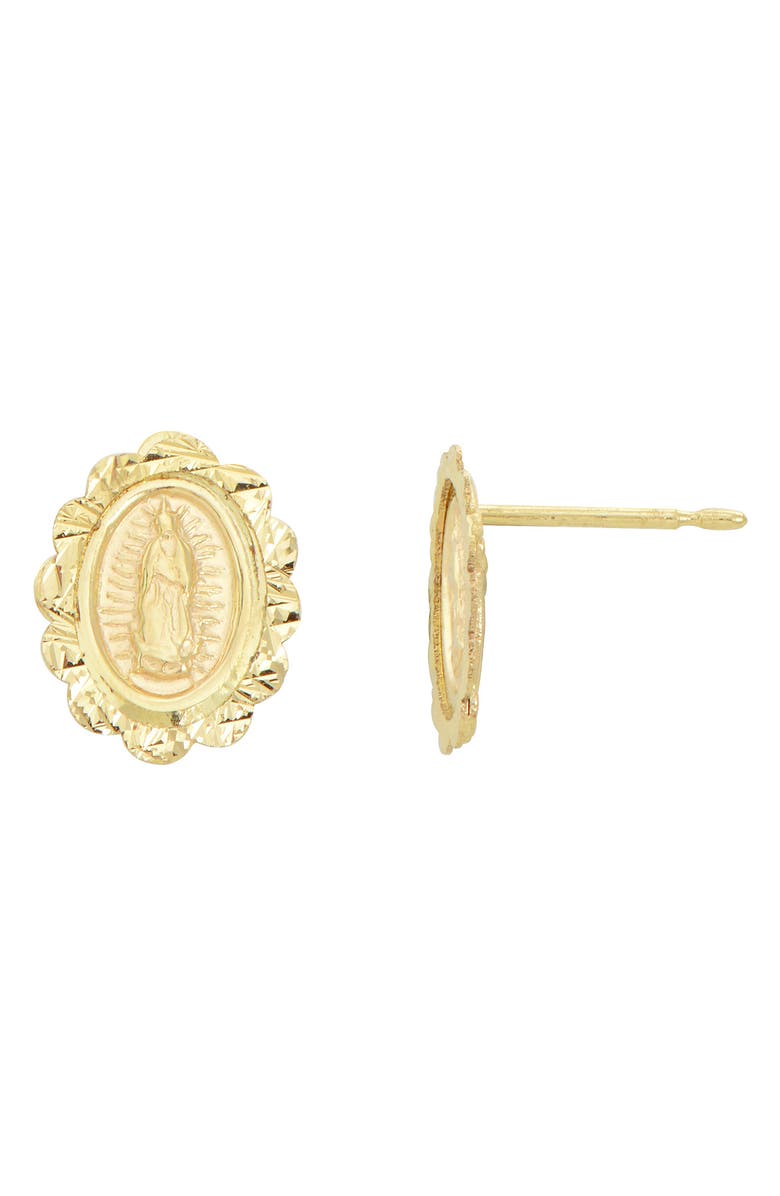 CANDELA JEWELRY 14K Yellow Gold Holy Mother Mary Stud Earrings ...