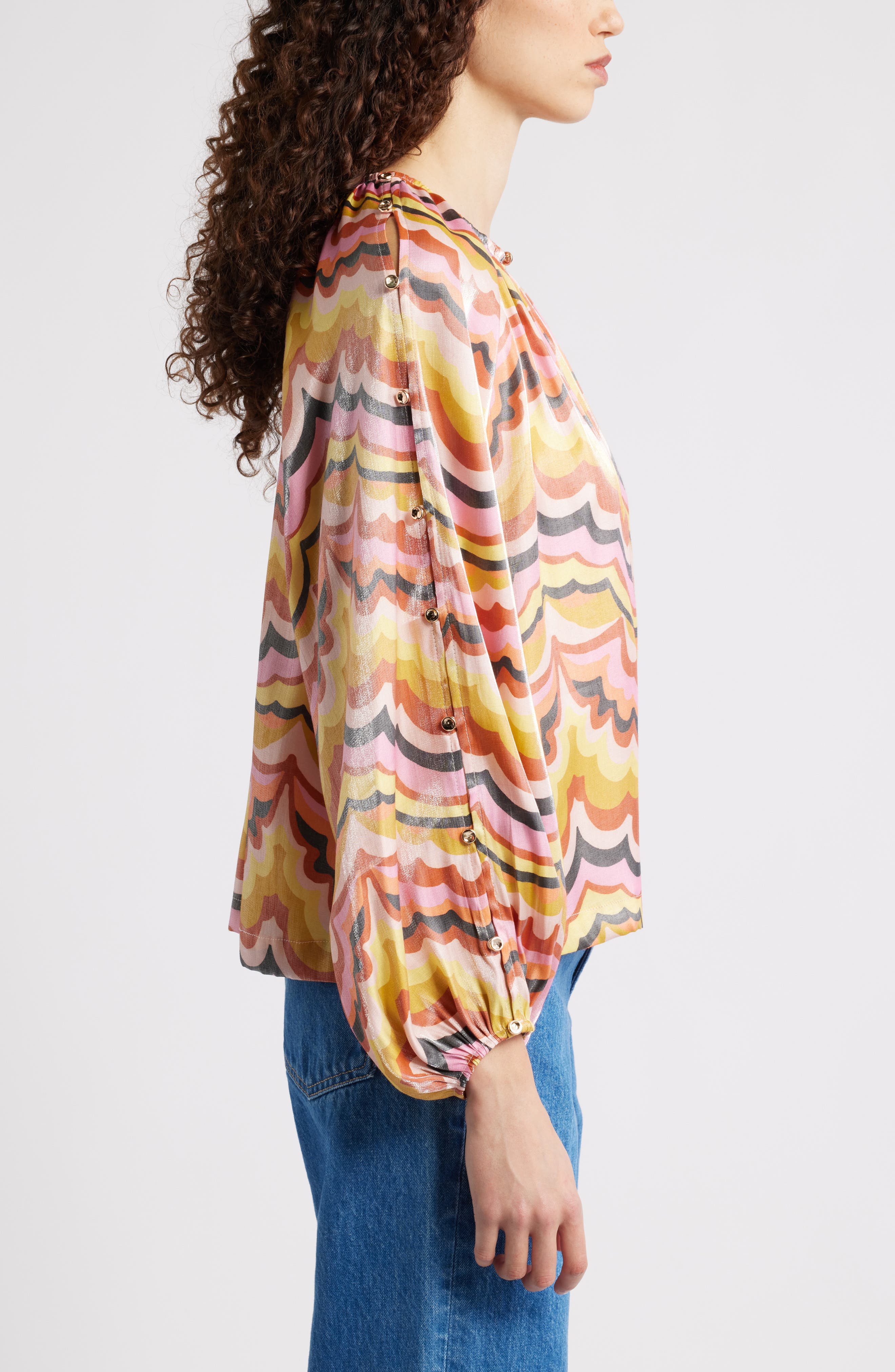 CIEBON Oriana Wave Print Satin Blouse | Nordstrom