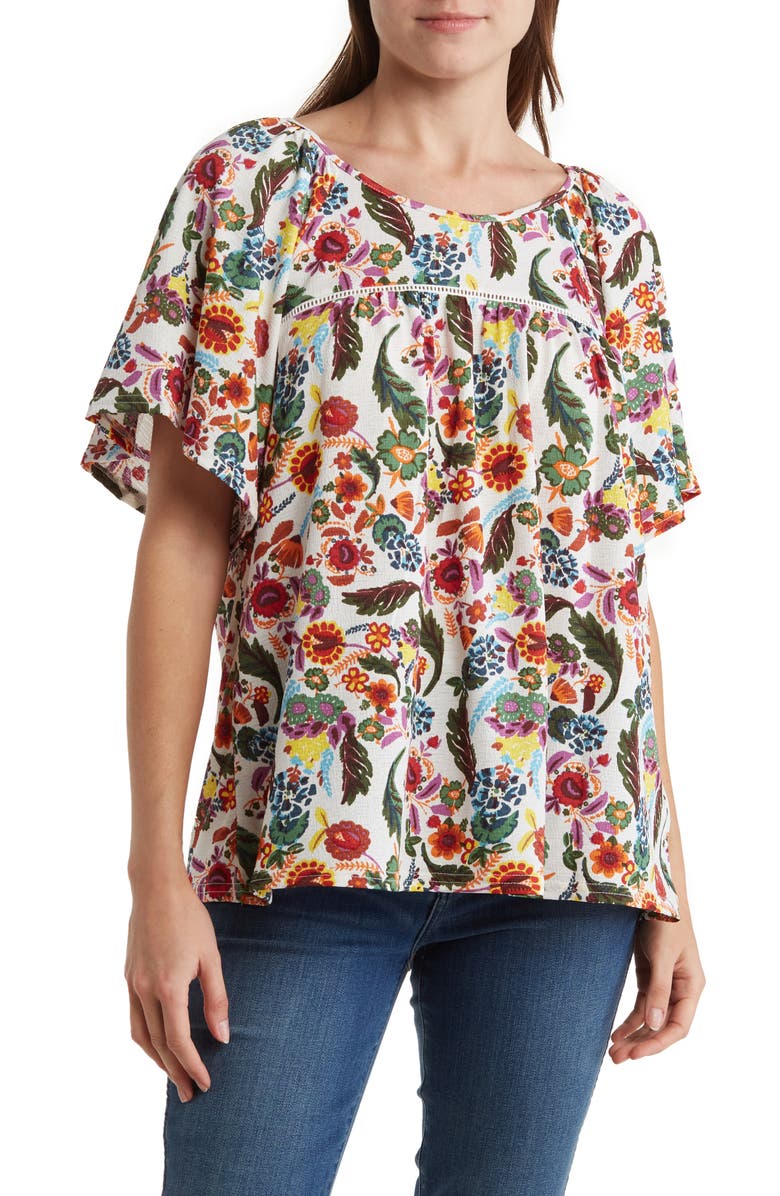 MELLODAY Short Sleeve Yoke Trim Top | Nordstromrack