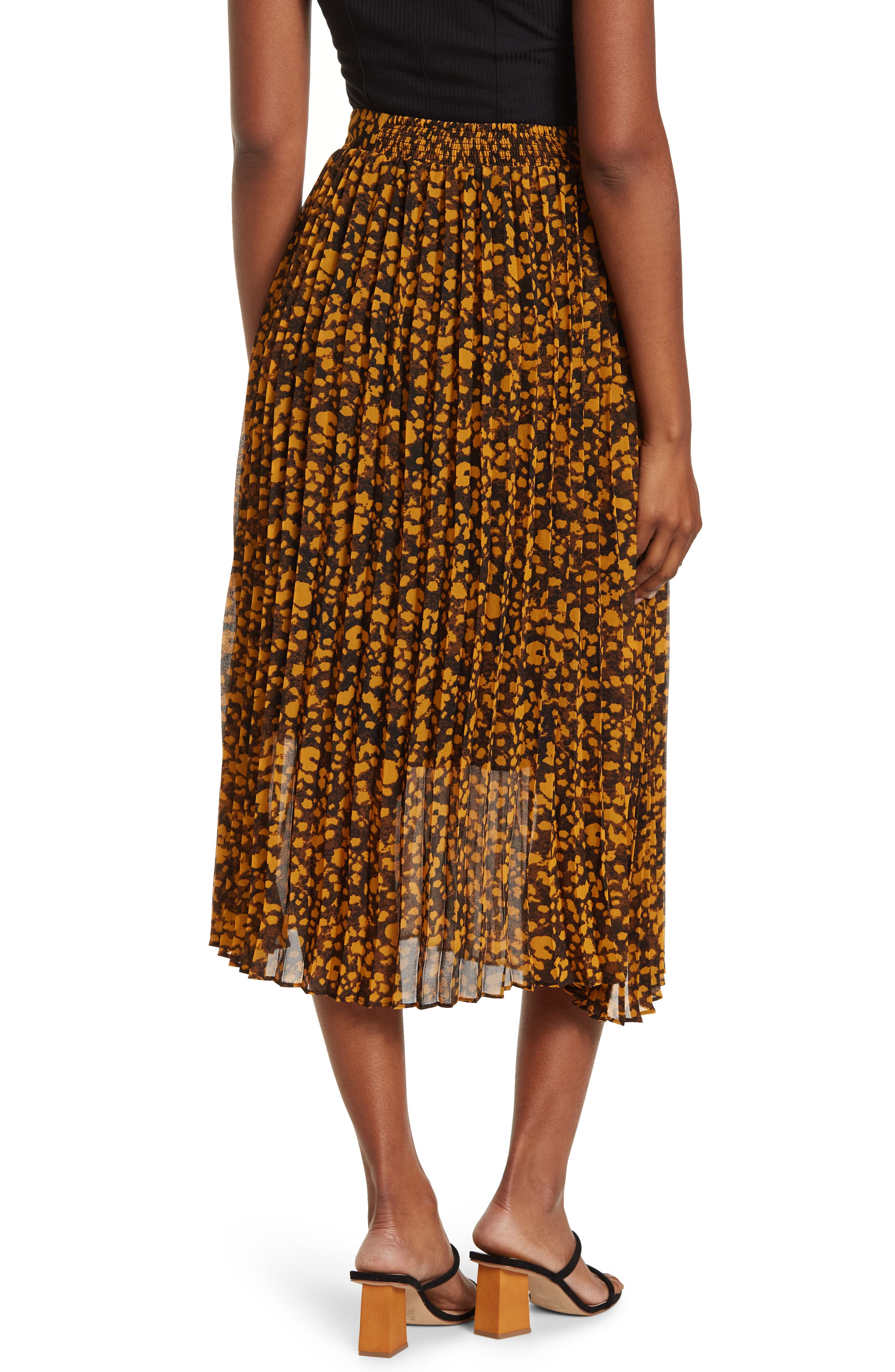 ELIE ELIE TAHARI Pleated Leopard Midi Skirt | Nordstromrack