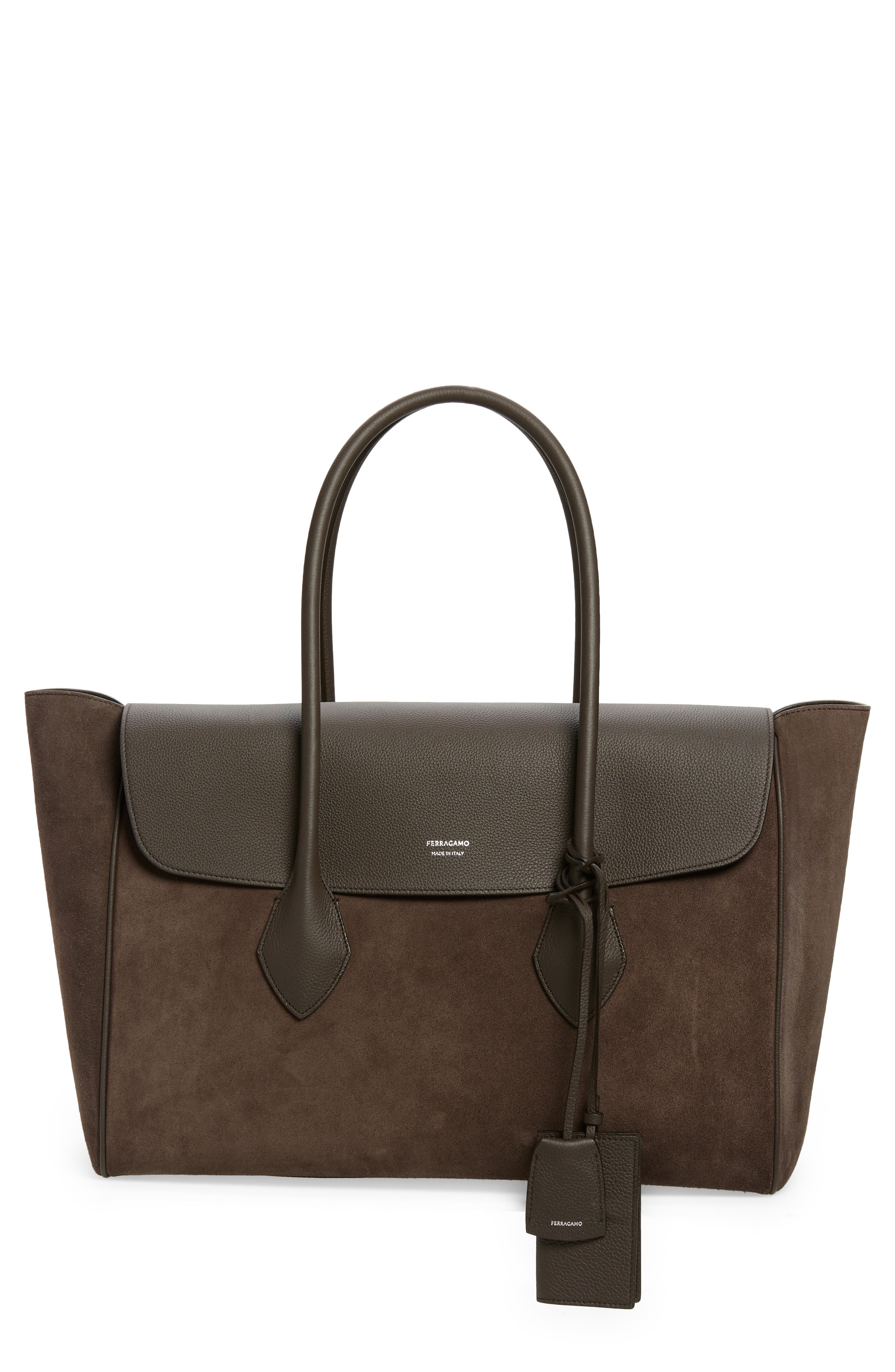 FERRAGAMO Large Leather & Suede Flap Tote | Nordstromrack