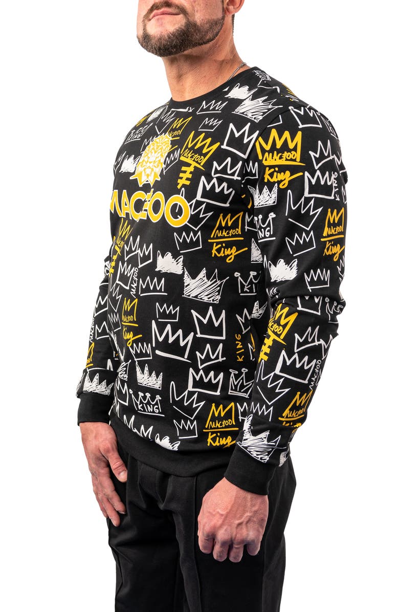 Maceoo Kingdom Black Print Stretch Cotton Graphic Crewneck Sweater ...