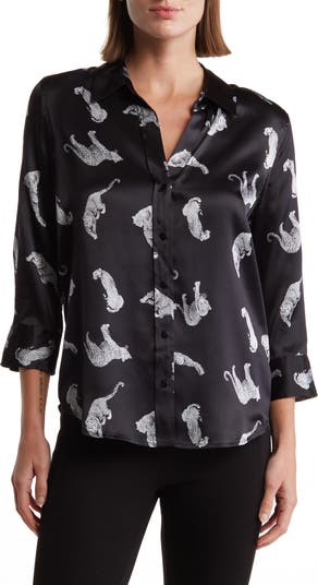 L'AGENCE Dani Leopard Print Silk Button-Up Shirt | Nordstromrack