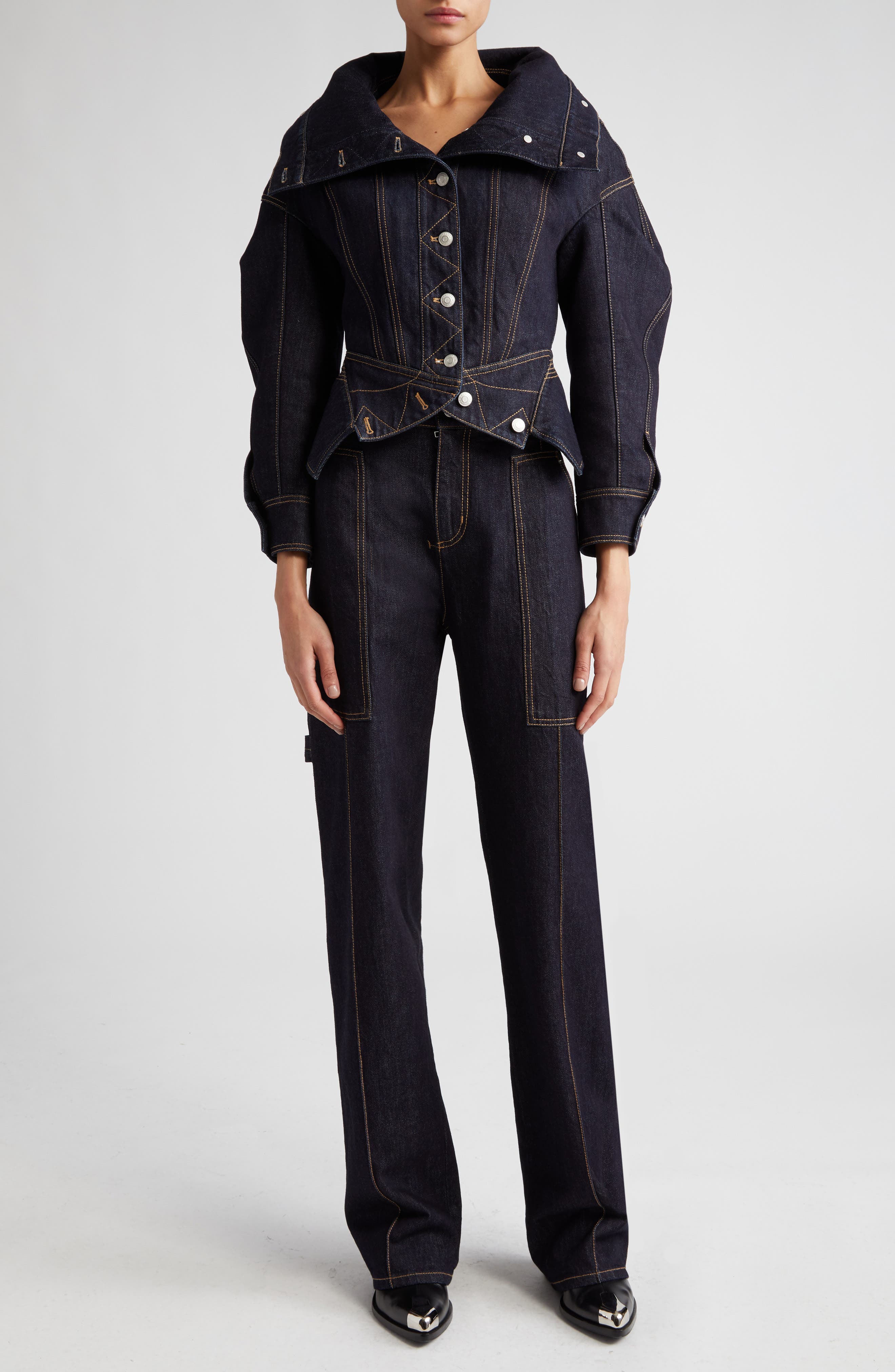 McQueen Funnel Neck Denim Jacket | Nordstrom