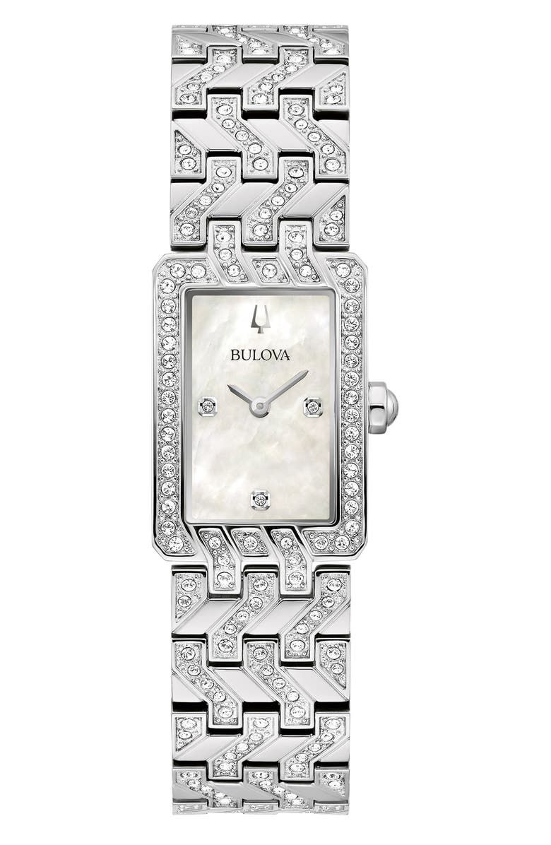 BULOVA Swarovski Crystal Three Hand Quartz Bracelet, 19.3mm x 7.6mm ...