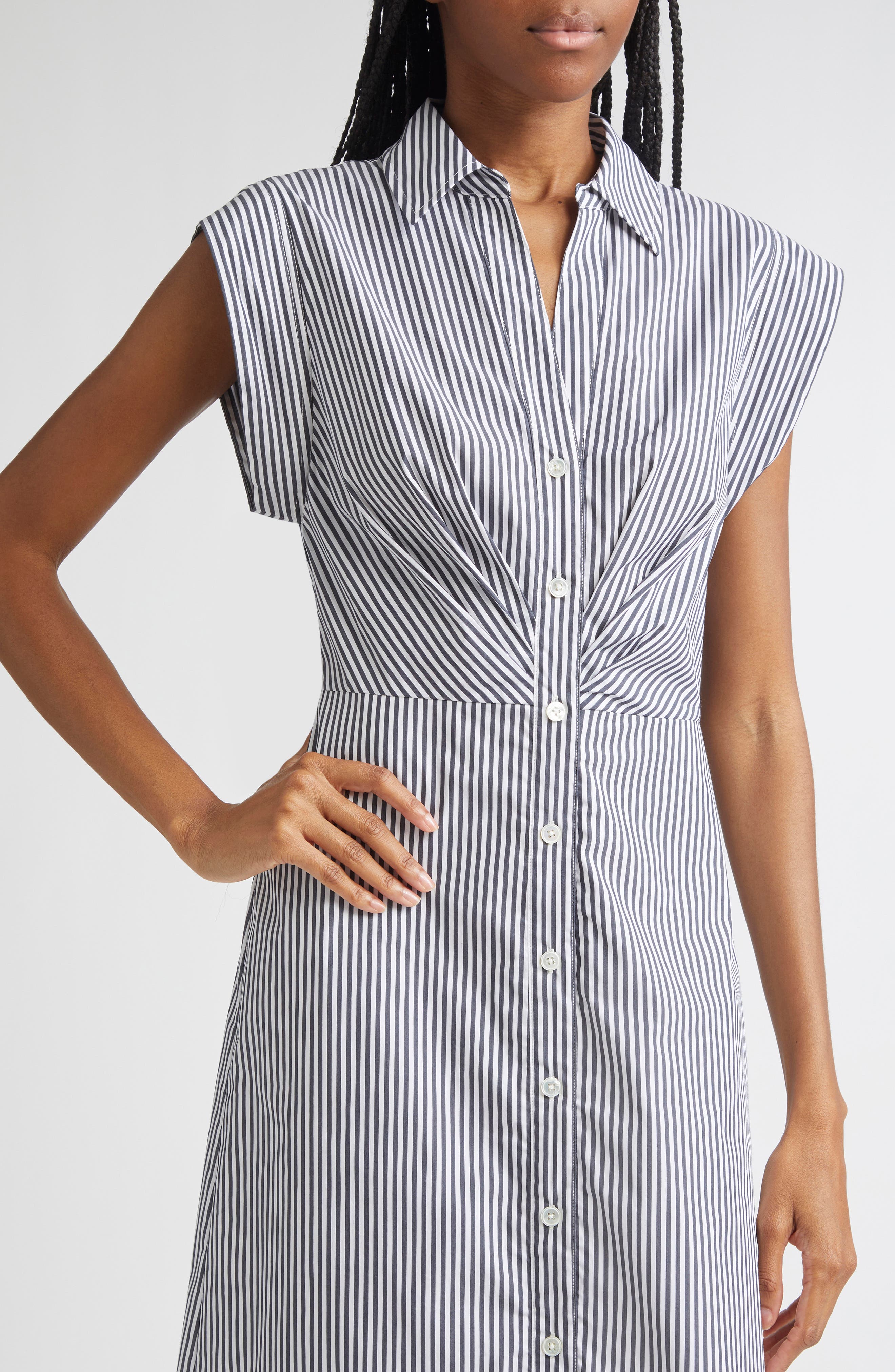 Veronica Beard Haydon Sleeveless Stripe Cotton Blend Shirtdress ...