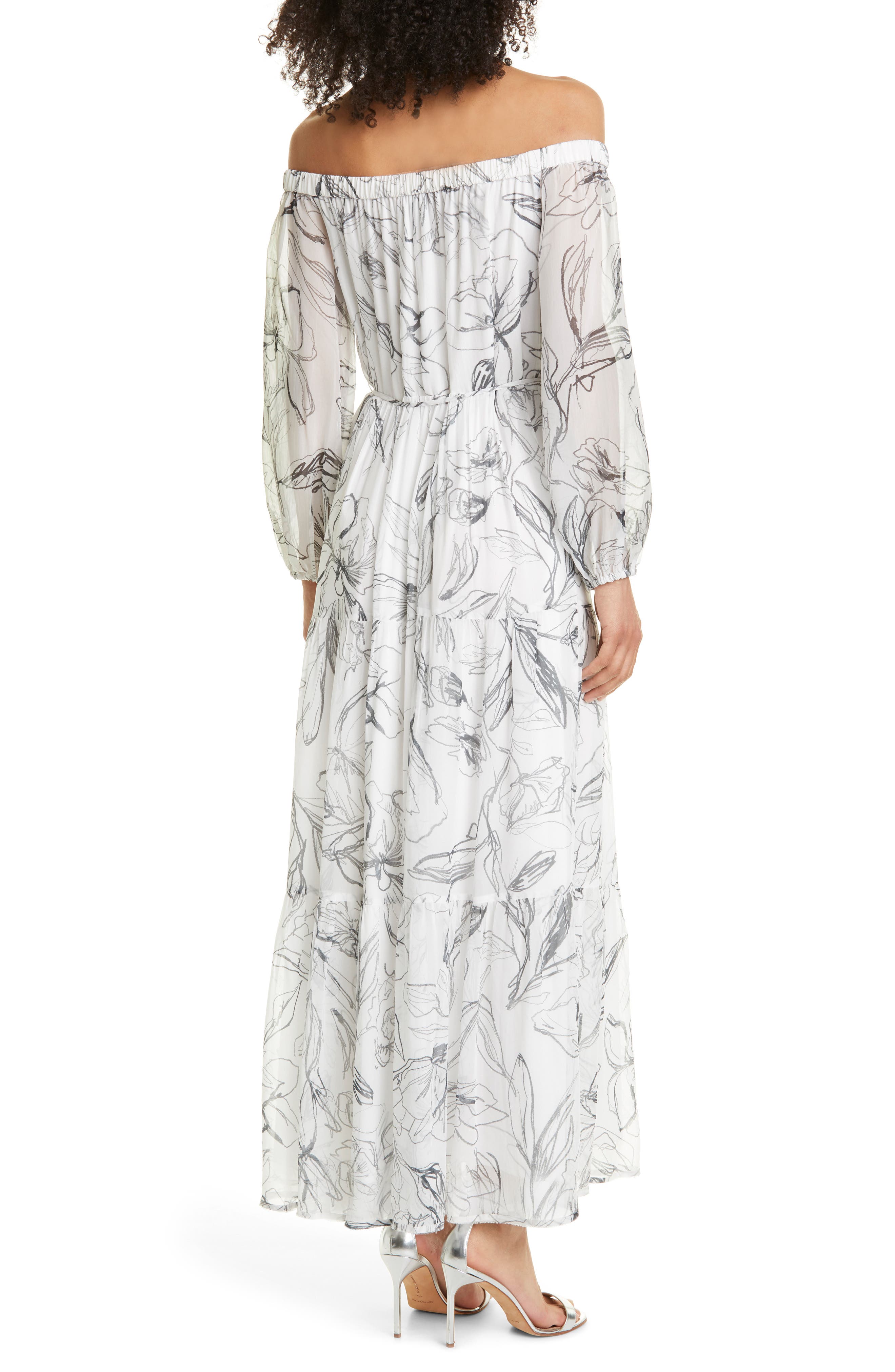 Milly Pierce Sketched Iris Off the Shoulder Long Sleeve Maxi Dress ...
