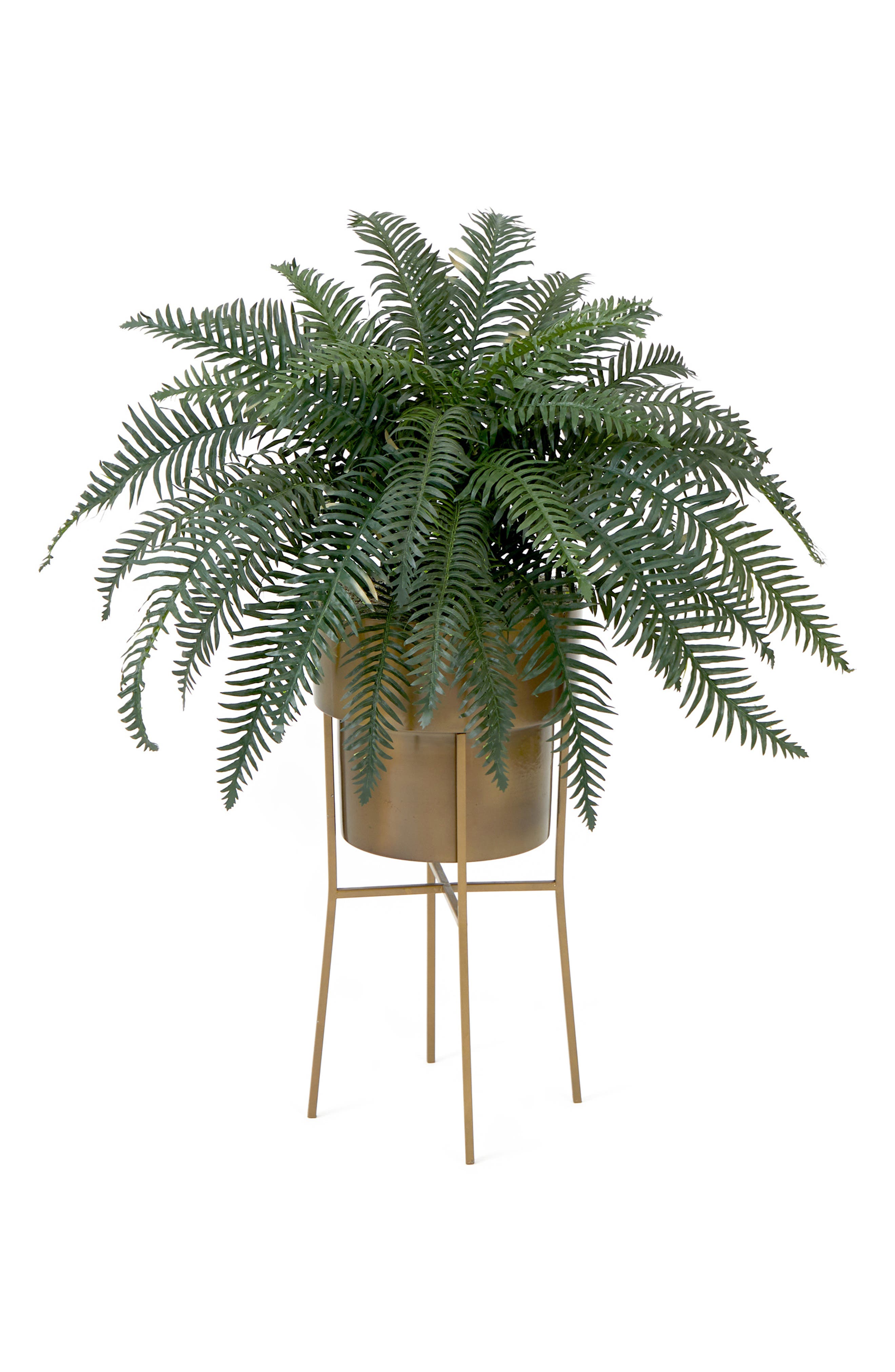 NEARLY NATURAL Boston Fern DIY Artificial Plant in Metal Plant Stand ...