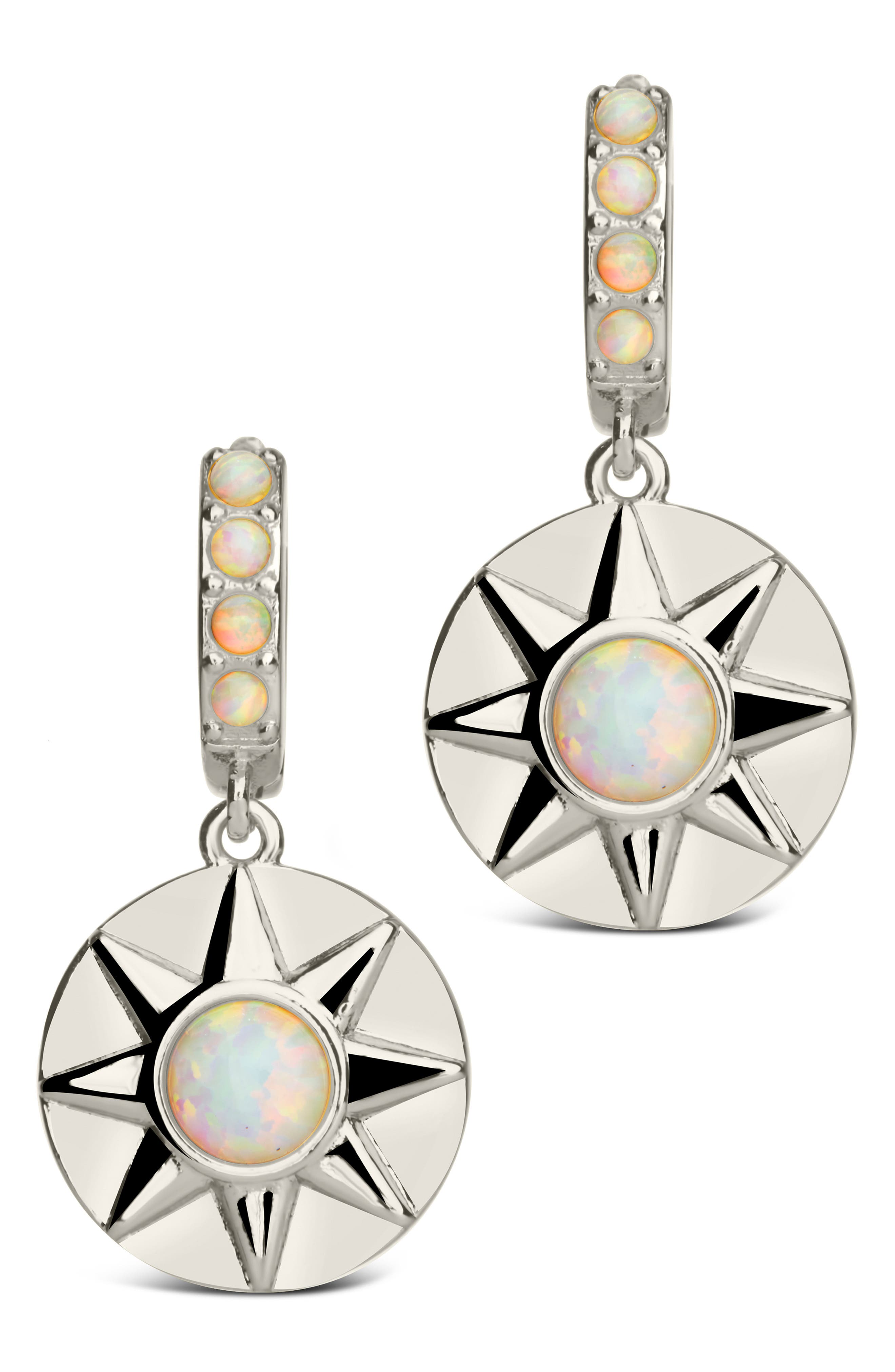 Sterling Forever Sunni Lab Grown Opal Disc Drop Huggie Hoop Earrings ...