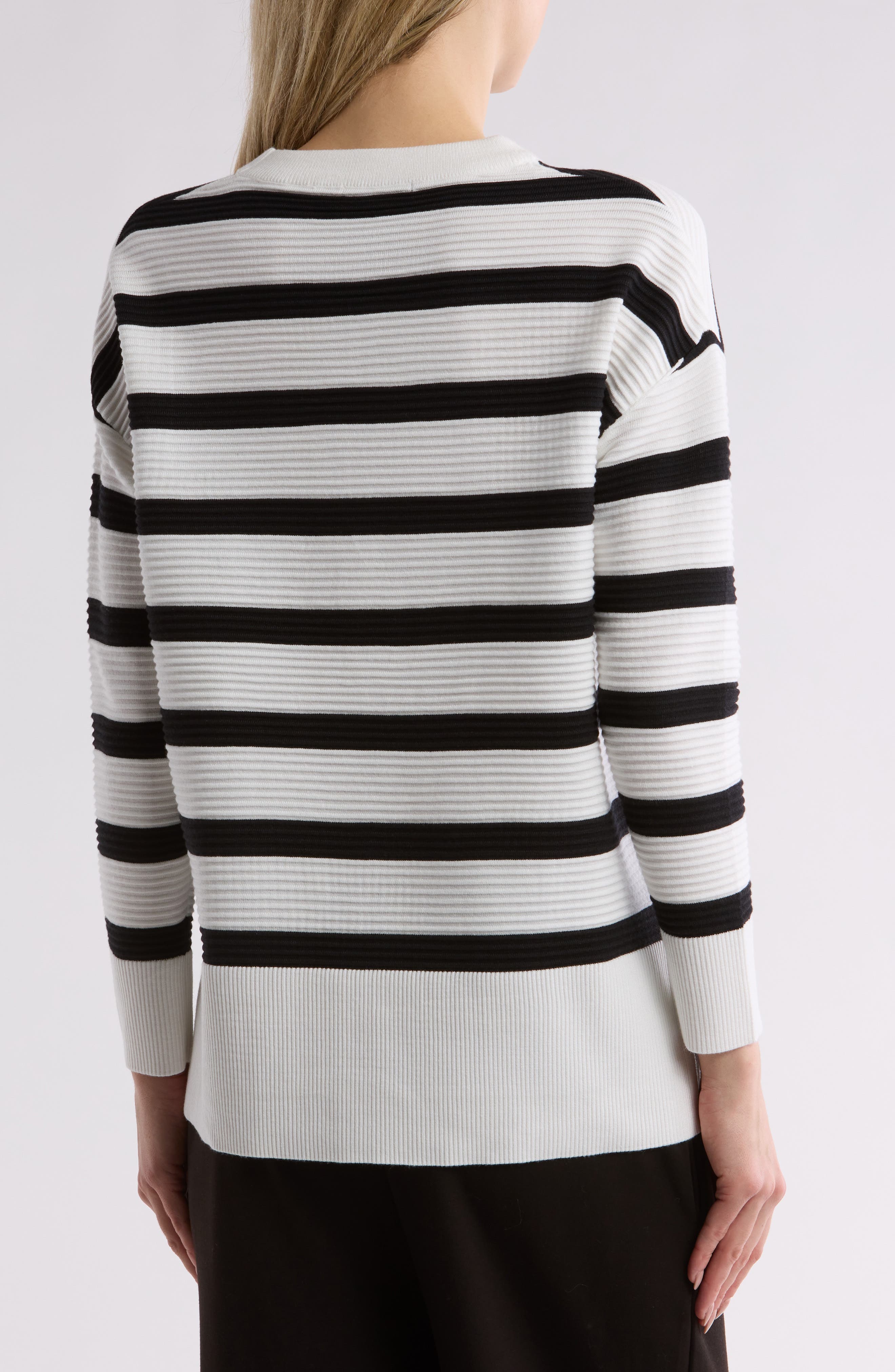 T Tahari Striped Ribbed Sweater | Nordstromrack