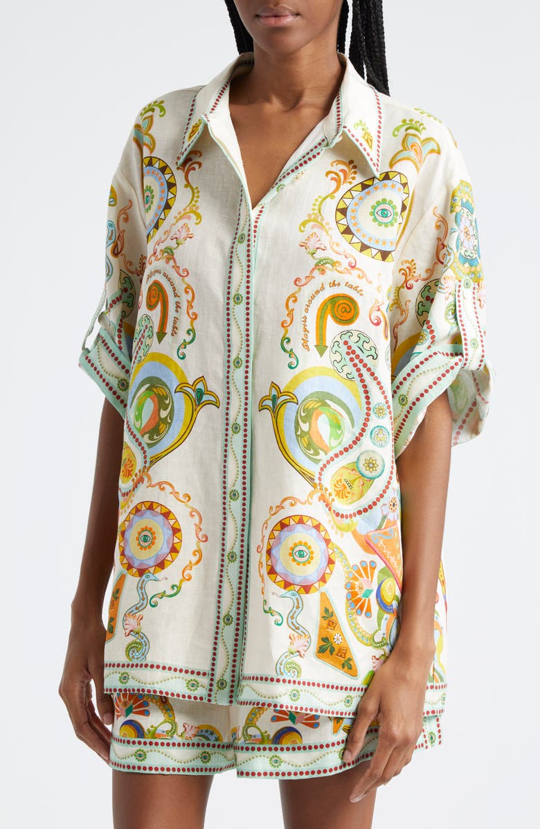 ALEMAIS Pinball Short Sleeve Linen Button-Up Shirt | Nordstromrack
