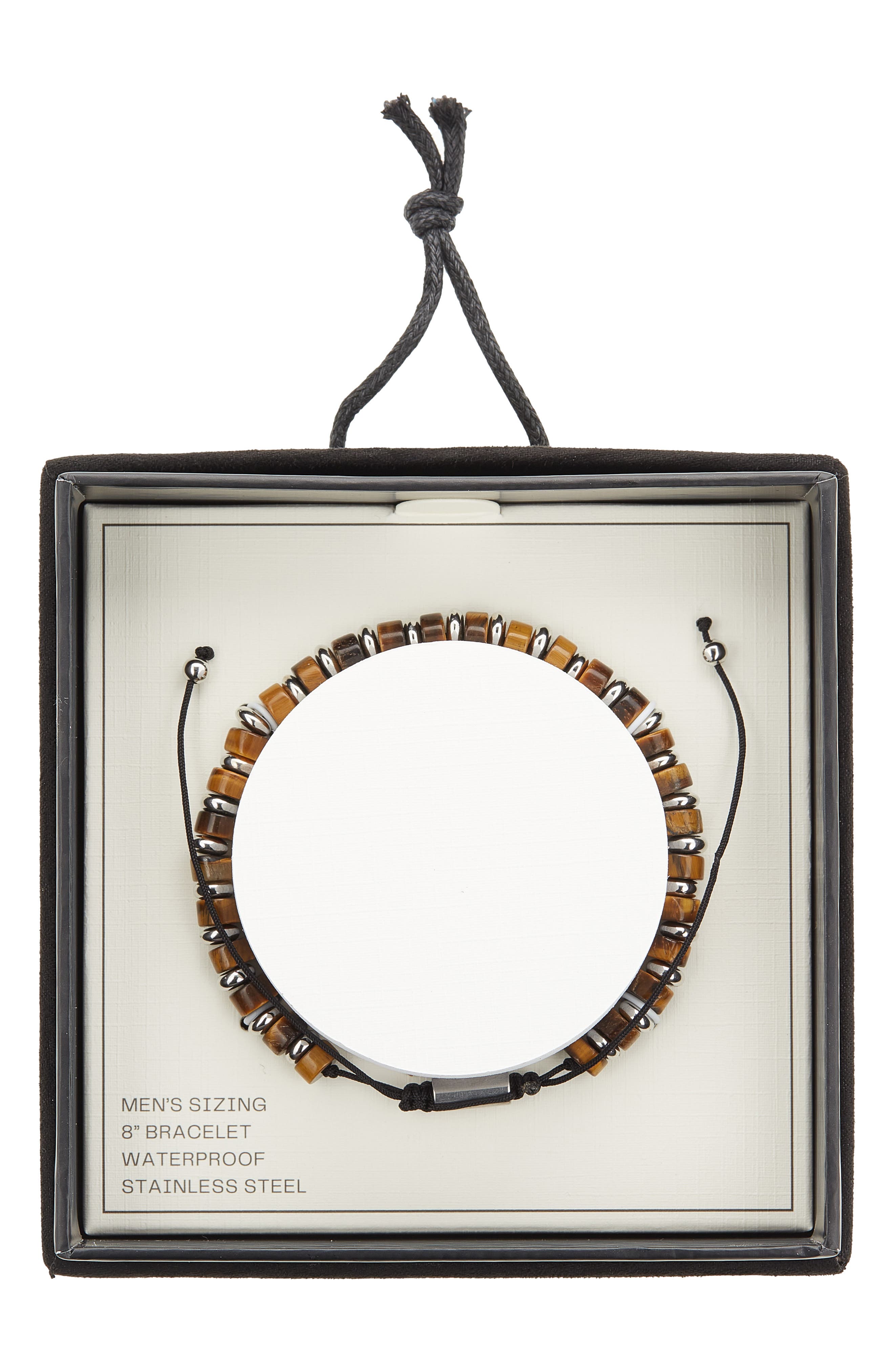 NORDSTROM RACK Men's Stainless Steel Tiger's Eye Beaded Slider Bracelet ...