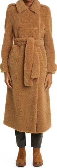 Stand Studio Towa Double Breasted Belted Faux Fur Trench Coat | Nordstrom