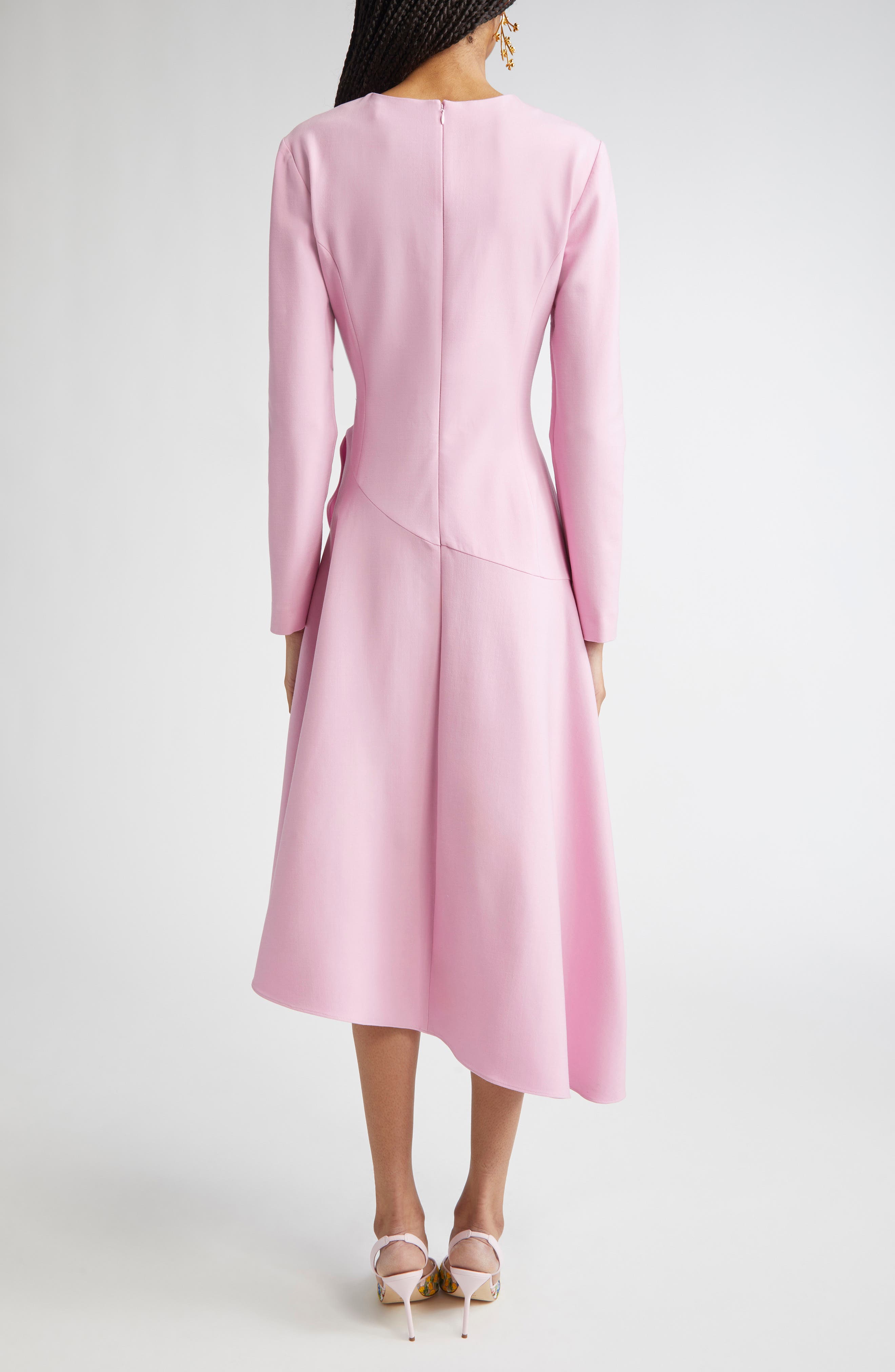 Oscar de la Renta Asymmetric Long Sleeve Stretch Wool Dress (Women ...