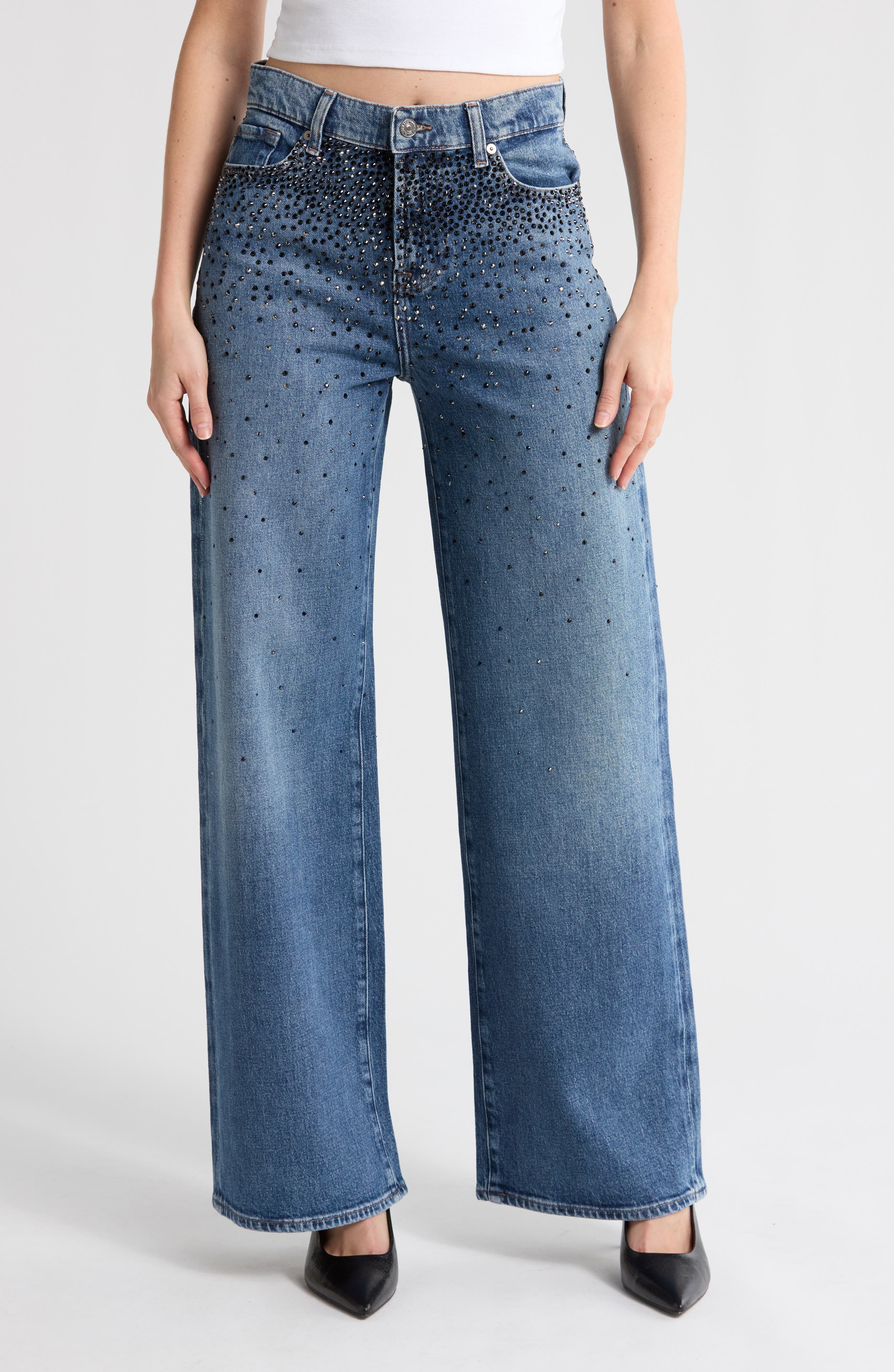7 For All Mankind Crystal Embellished Low Waist Wide Leg Jeans ...