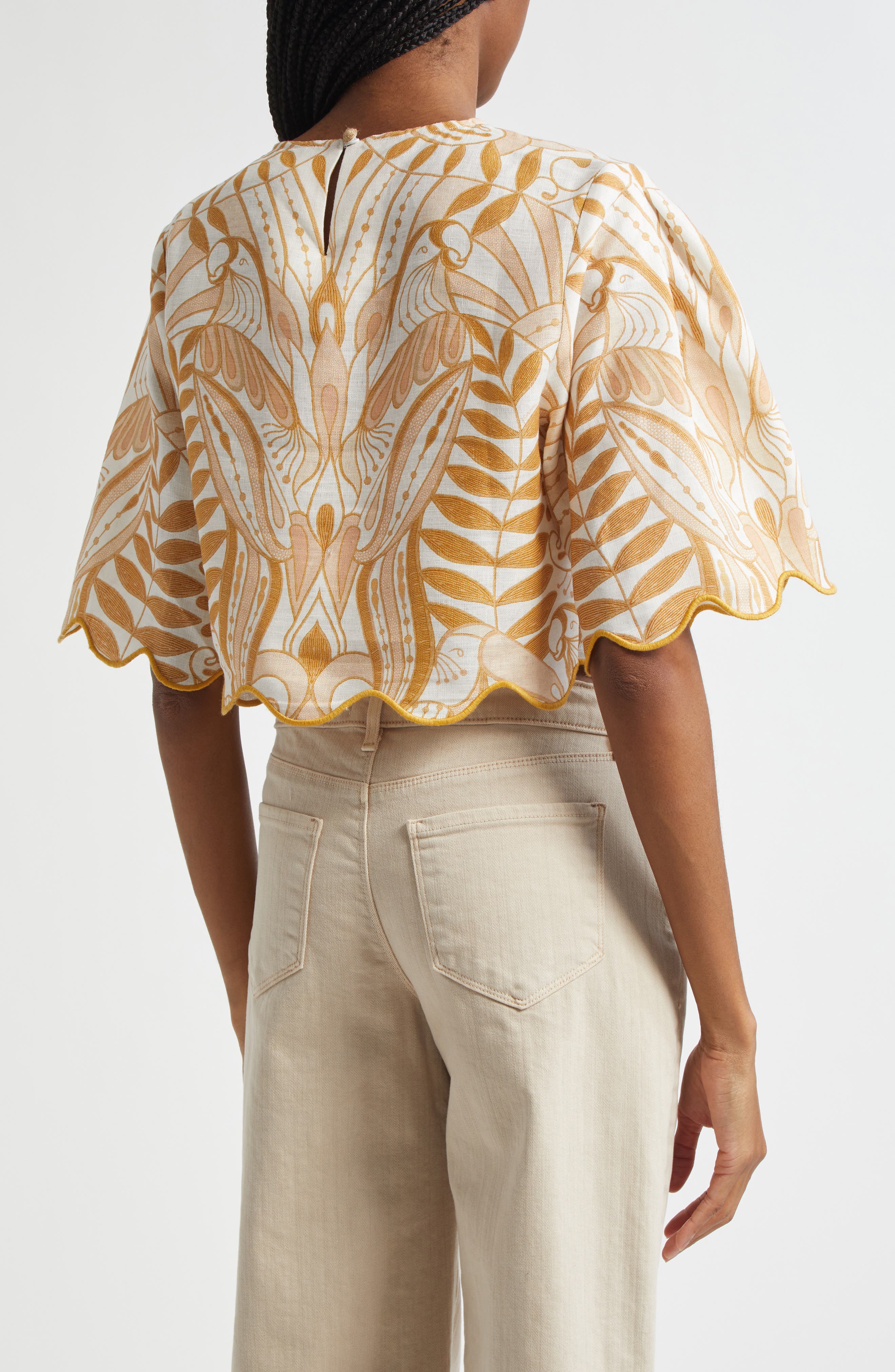 FARM Rio Lace Nature Linen Top | Nordstrom
