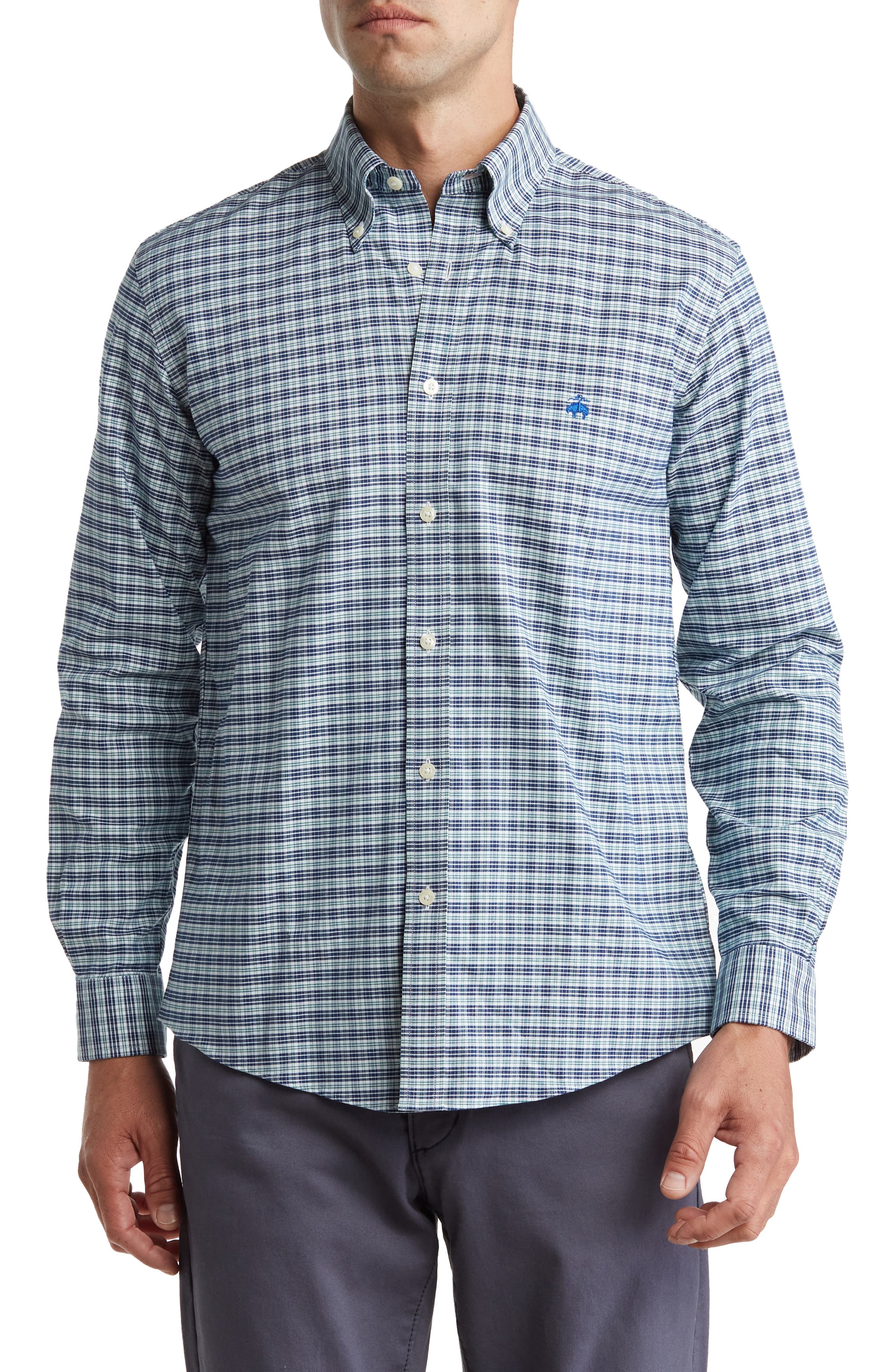 Brooks Brothers Plaid Cotton Oxford Non-Iron Regular Fit Dress Shirt ...