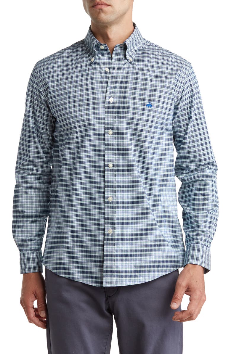 Brooks Brothers Plaid Cotton Oxford Non-Iron Regular Fit Dress Shirt ...