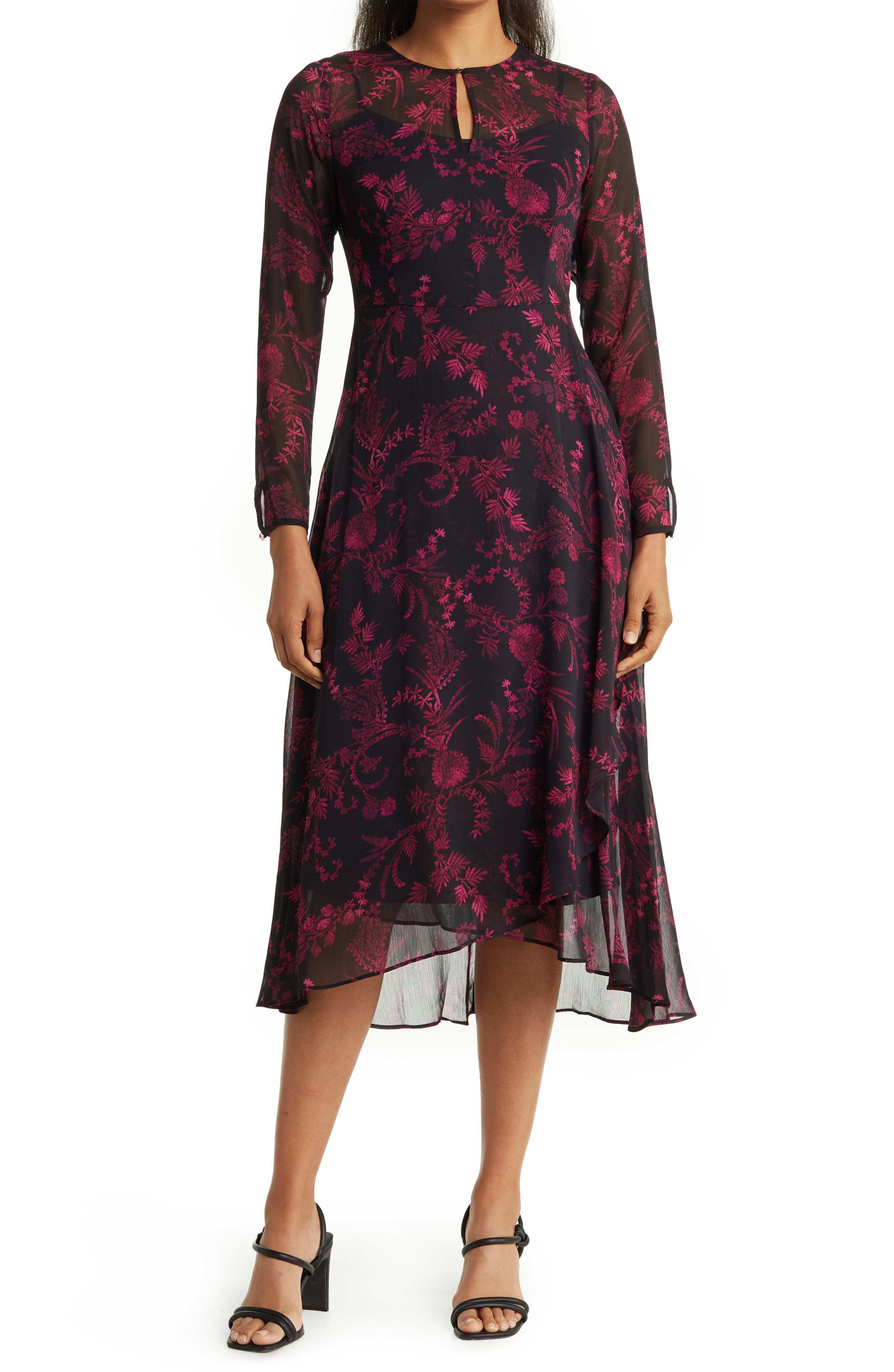 Tommy Hilfiger Milano Long Sleeve Chiffon Midi Dress | Nordstromrack