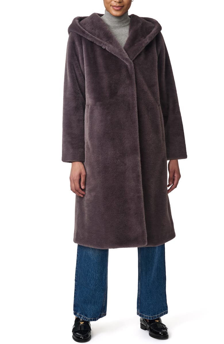 Bernardo Shawl Collar Hoodded Faux Fur Coat | Nordstromrack